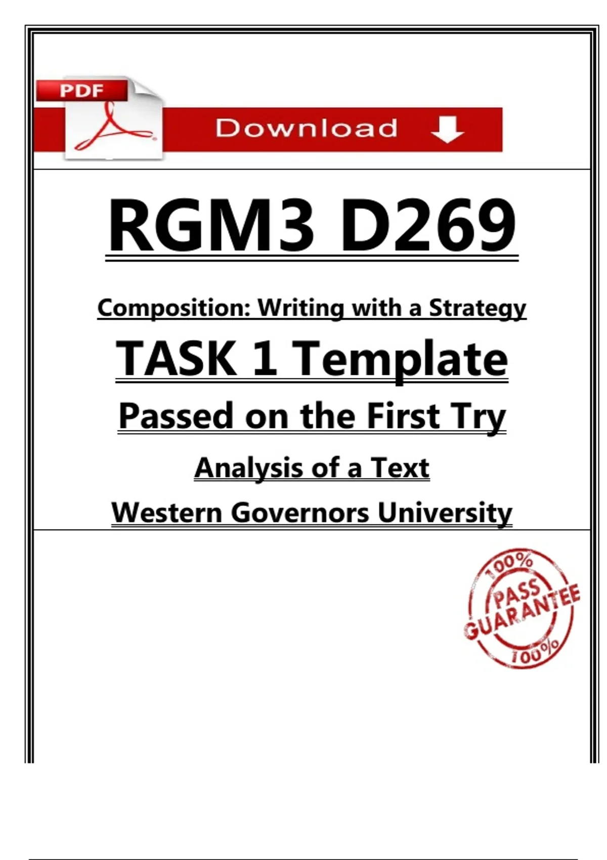 WGU RGM3 D269 Task 1 Passed Template (2026) – Analysis of a Text - D269 ...