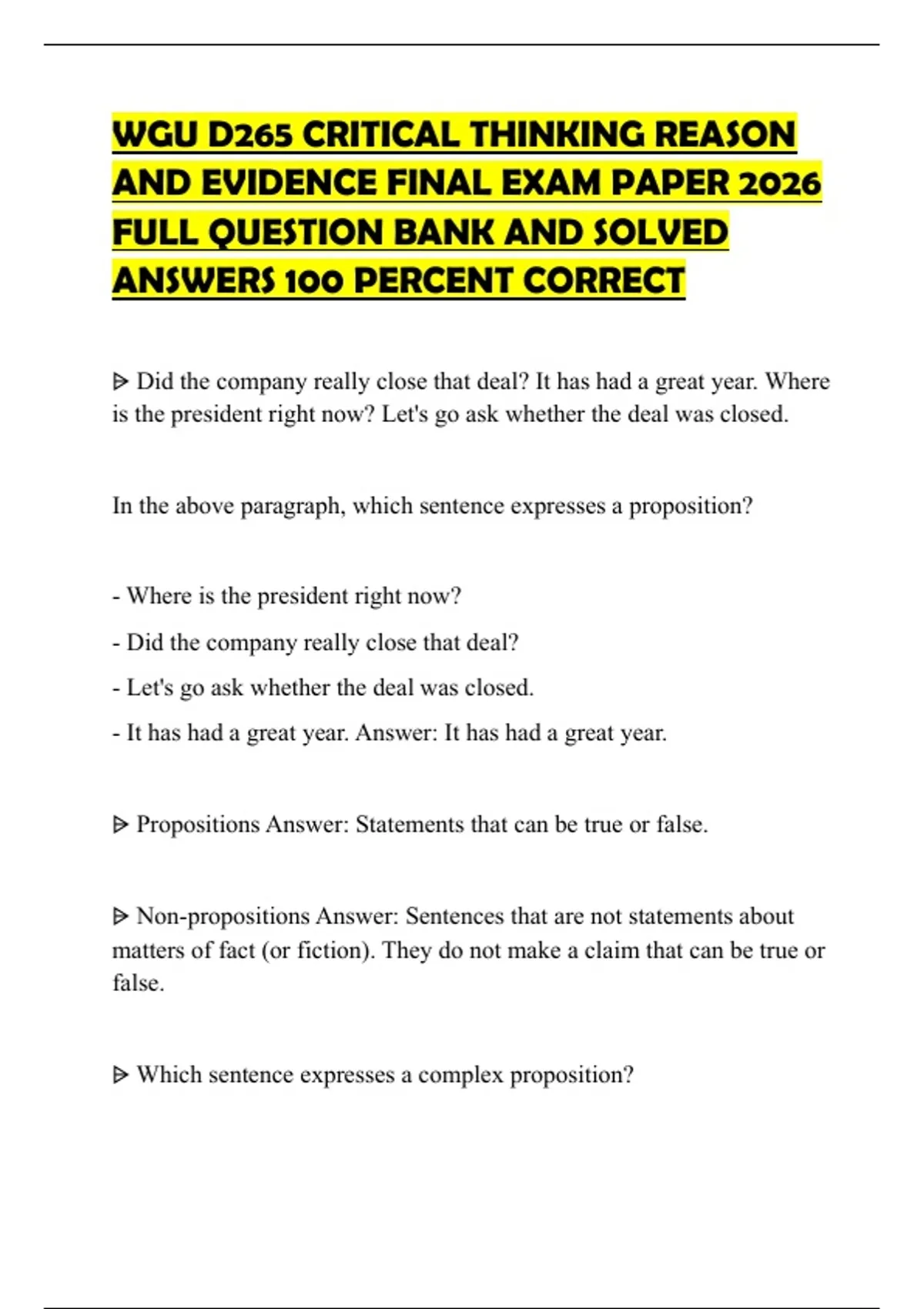 WGU D265 CRITICAL THINKING REASON AND EVIDENCE FINAL EXAM PAPER 2026 ...