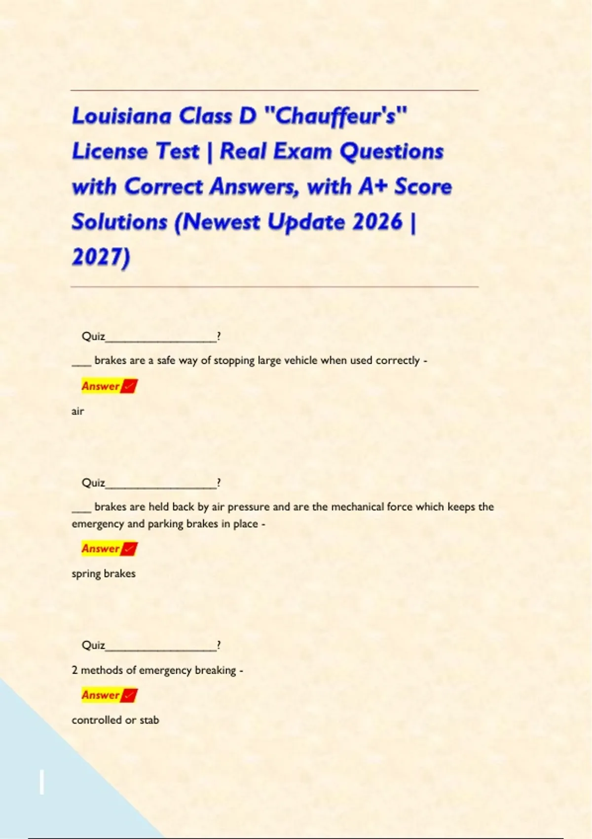 Louisiana Class D "Chauffeur's" License Test | Real Exam Questions with ...