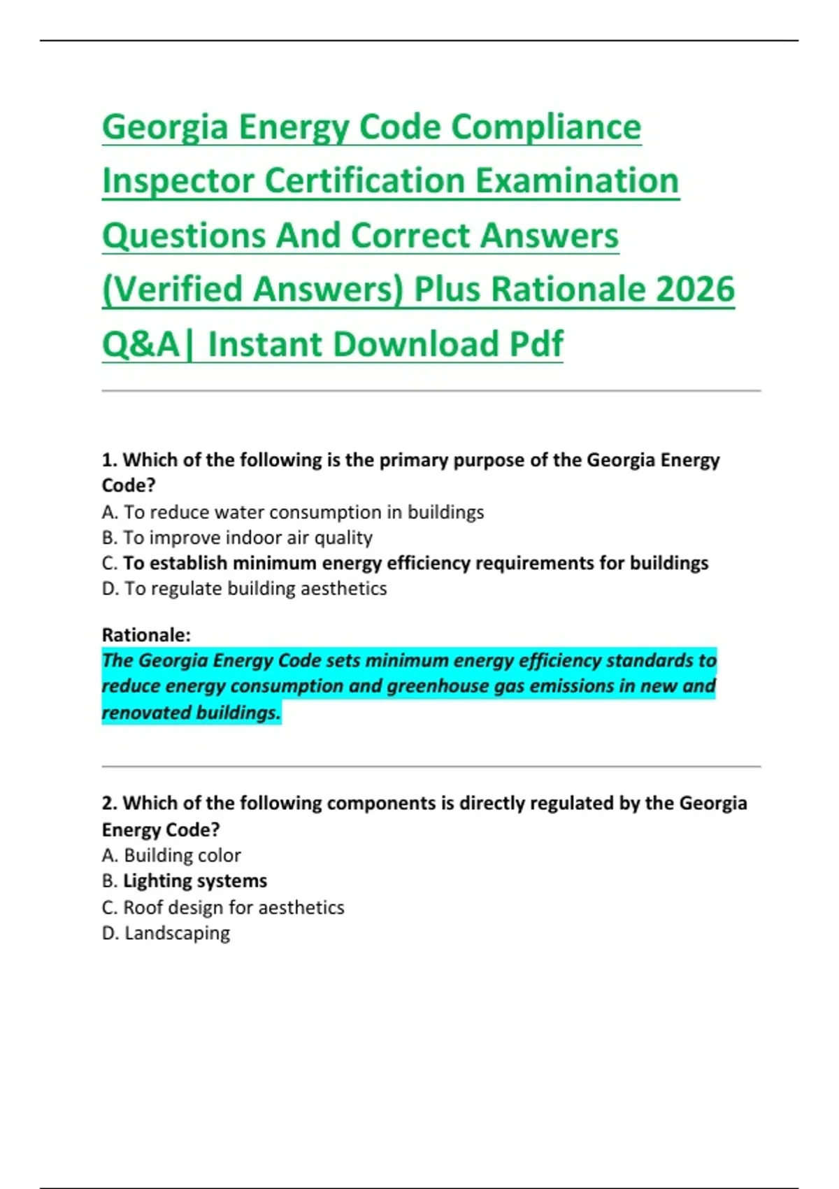 Georgia Energy Code Compliance Inspector Certification Examination ...