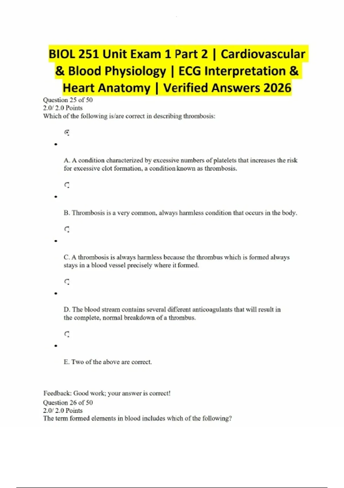 BIOL 251 Unit Exam 1 Part 2 | Cardiovascular & Blood Physiology | ECG ...