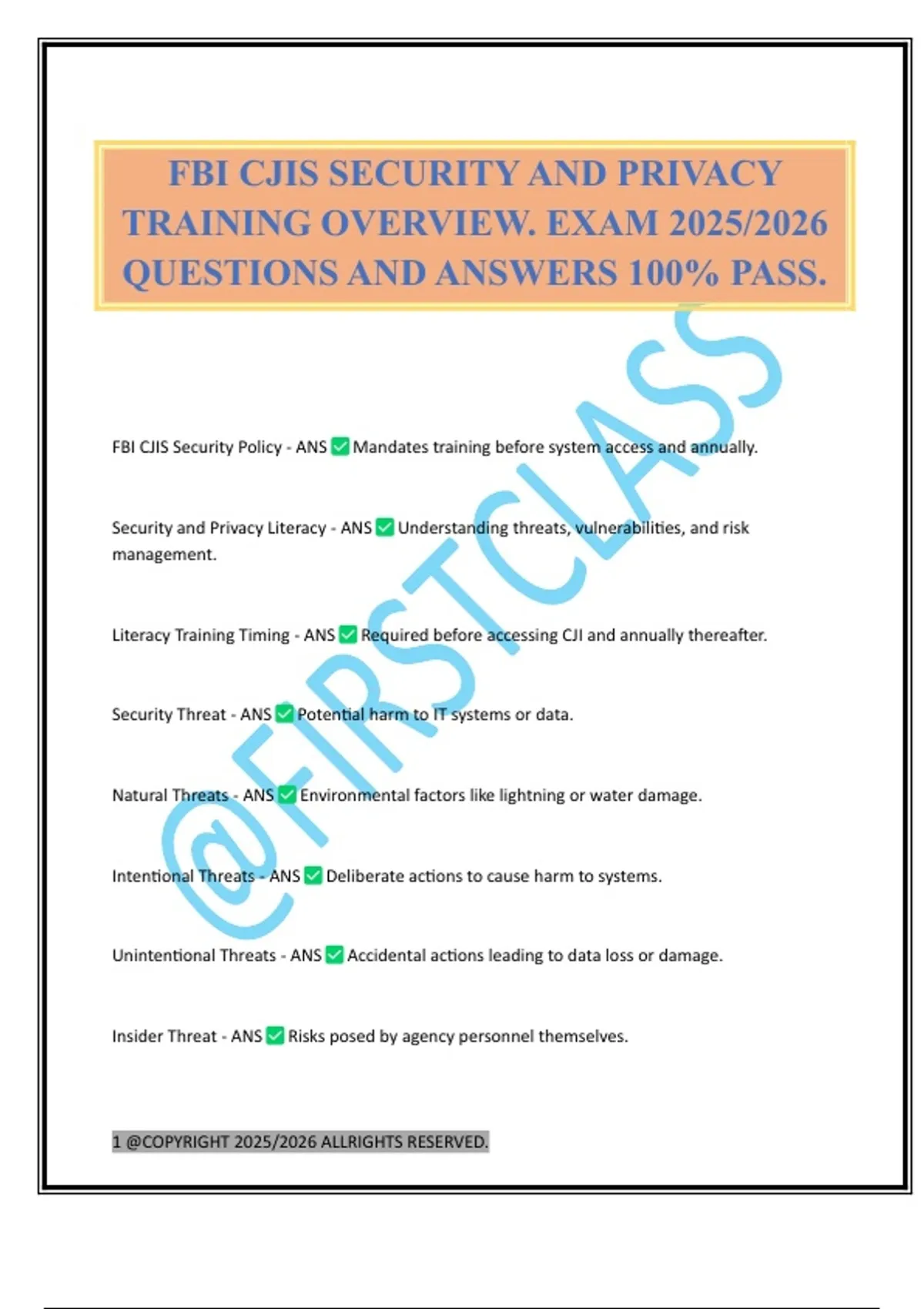 FBI CJIS SECURITY AND PRIVACY TRAINING OVERVIEW. EXAM 2025/2026 ...