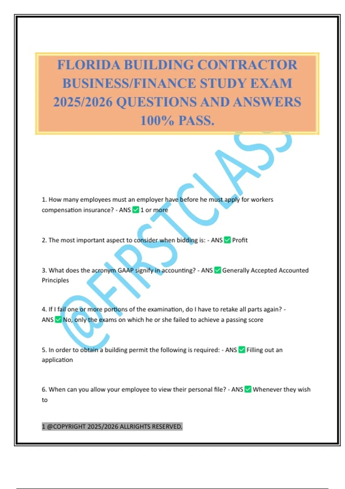 FLORIDA BUILDING CONTRACTOR BUSINESS/FINANCE STUDY EXAM 2025/2026 ...