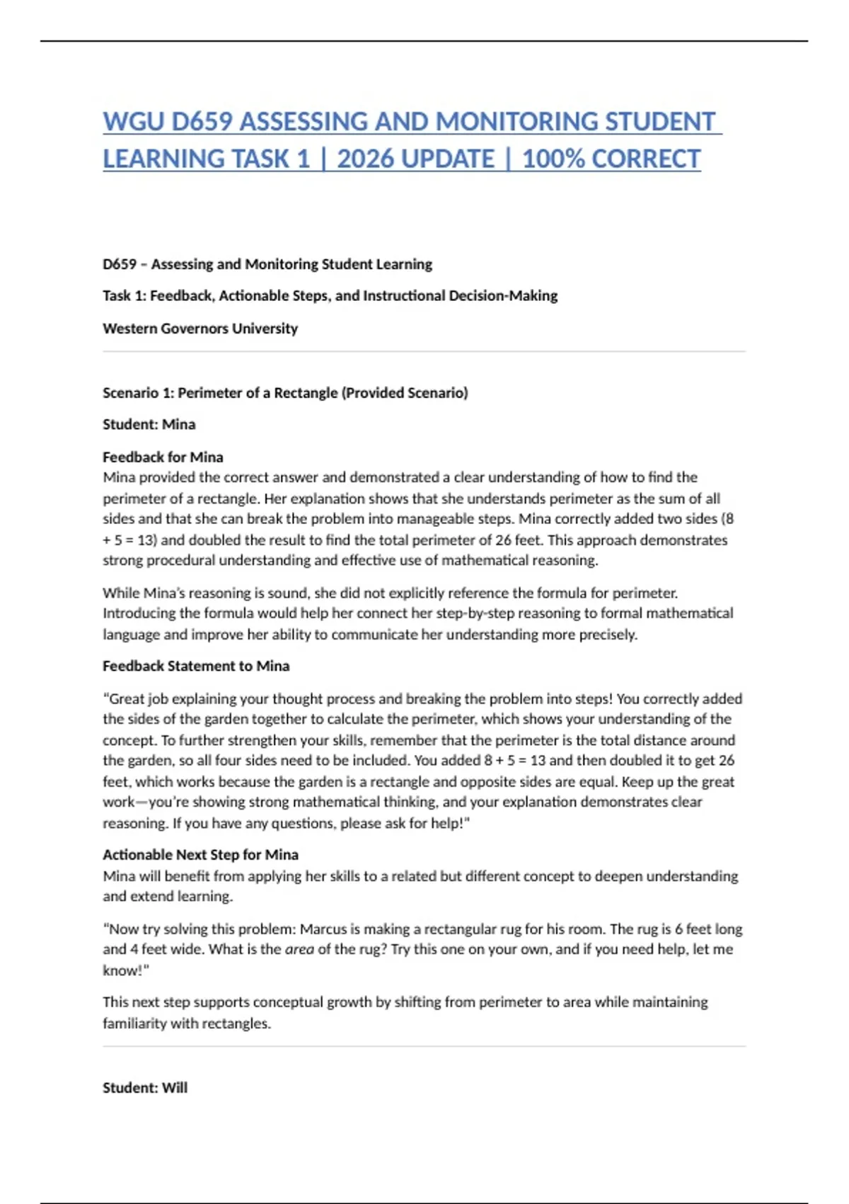 WGU D659 ASSESSING AND MONITORING STUDENT LEARNING TASK 1 | 2026 UPDATE ...