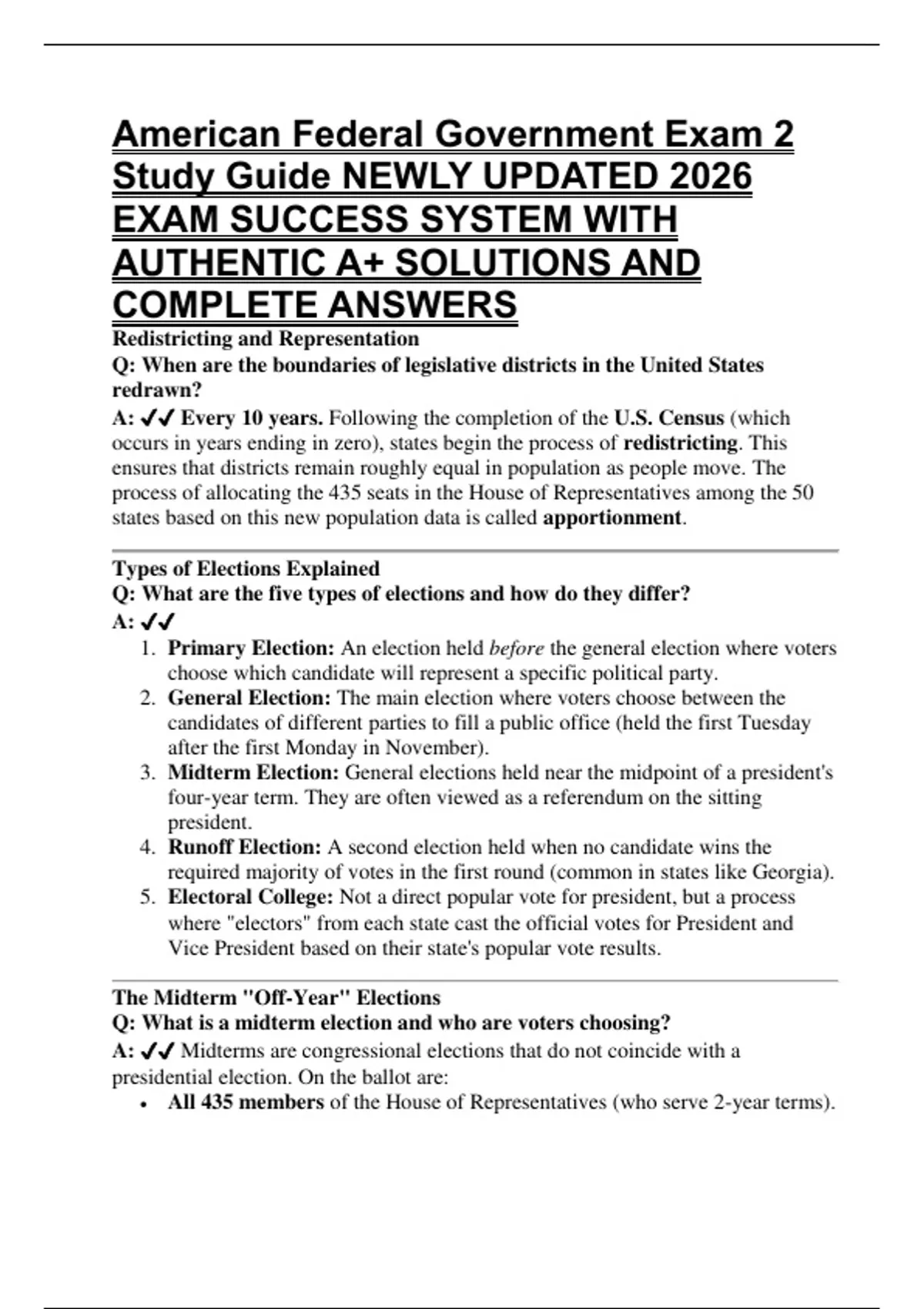 American Federal Government Exam 2 Study Guide NEWLY UPDATED 2026 EXAM ...