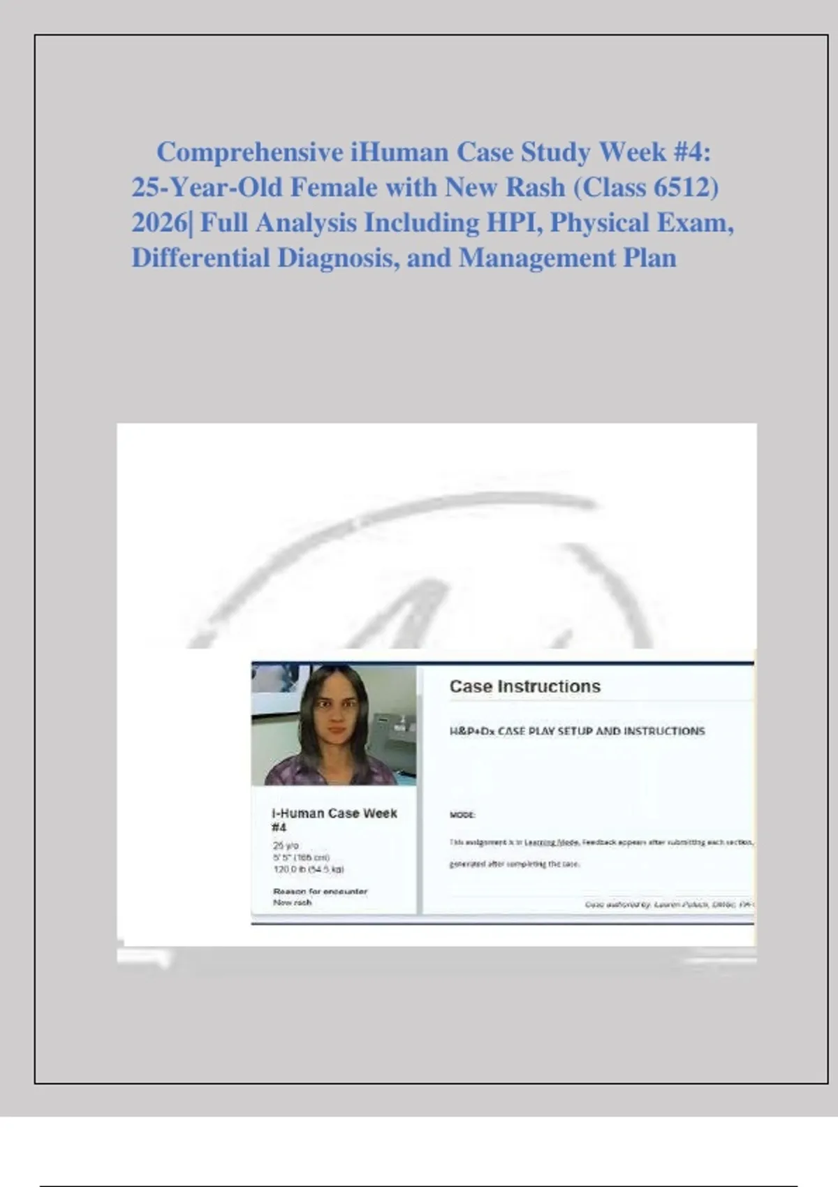 Comprehensive iHuman Case Study Week #4: 25-Year-Old Female with New ...