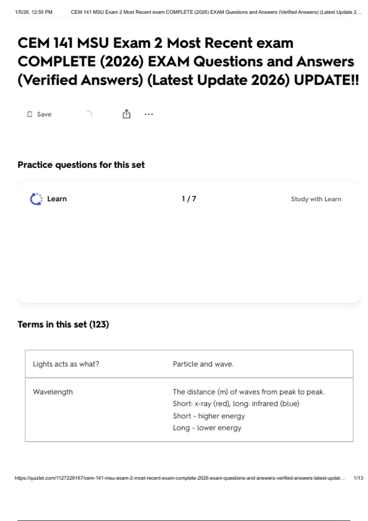 CEM 141 MSU Exam 2 Most Recent exam COMPLETE (2026) EXAM Questions and ...