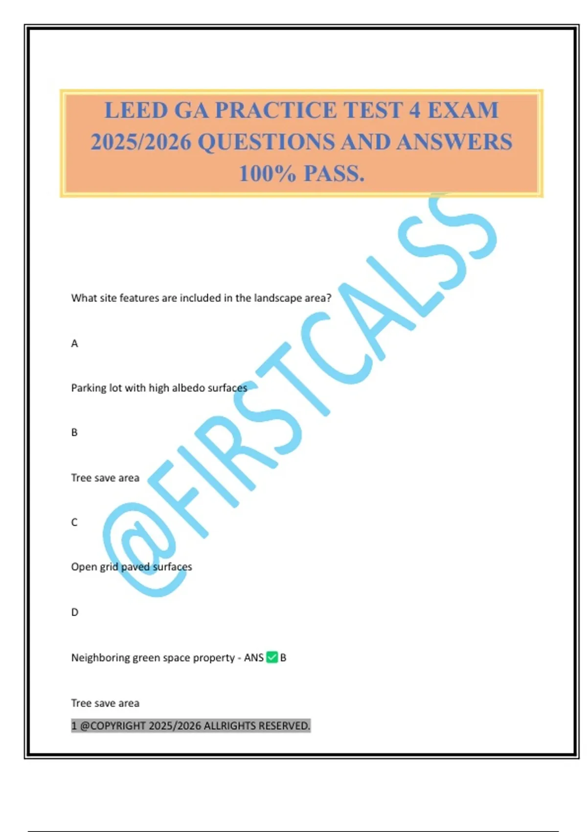 LEED GA PRACTICE TEST 4 EXAM 2025/2026 QUESTIONS AND ANSWERS 100% PASS ...