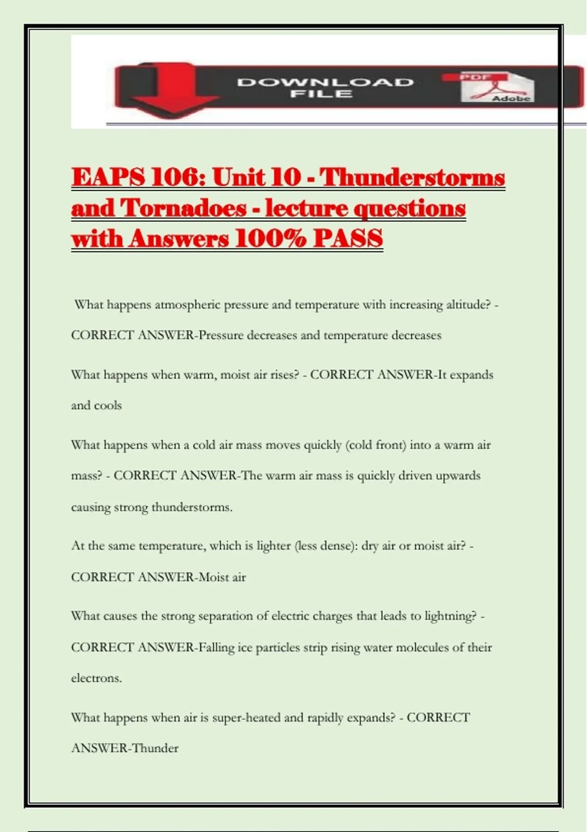 EAPS 106: Unit 10 - Thunderstorms and Tornadoes - lecture questions ...
