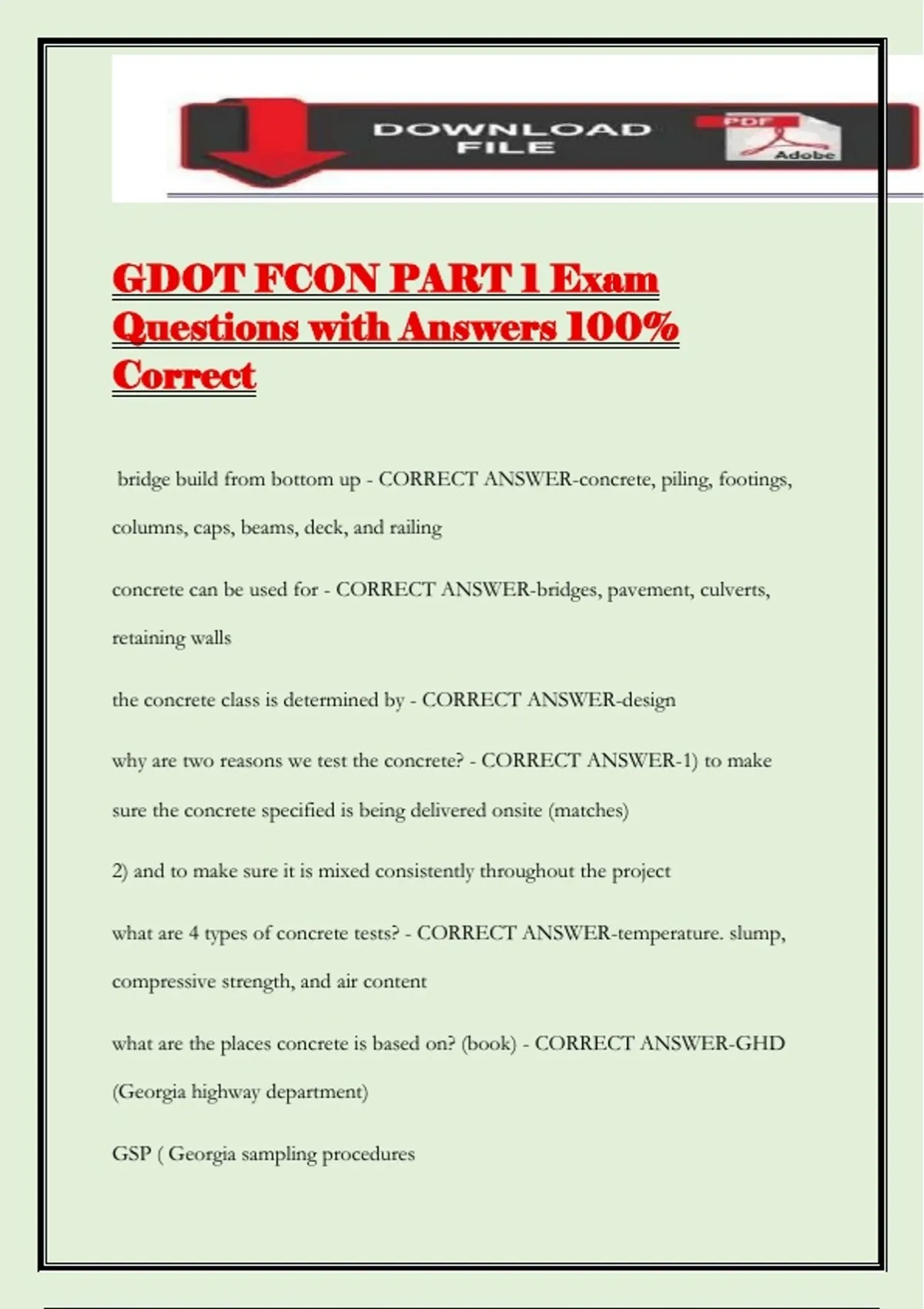 GDOT FCON PART 1 Exam Questions with Answers 100% Correct - GDOT ...