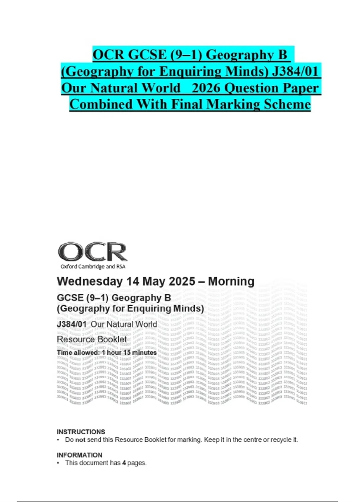 OCR GCSE (9–1) Geography B (Geography for Enquiring Minds) J384/01 Our ...