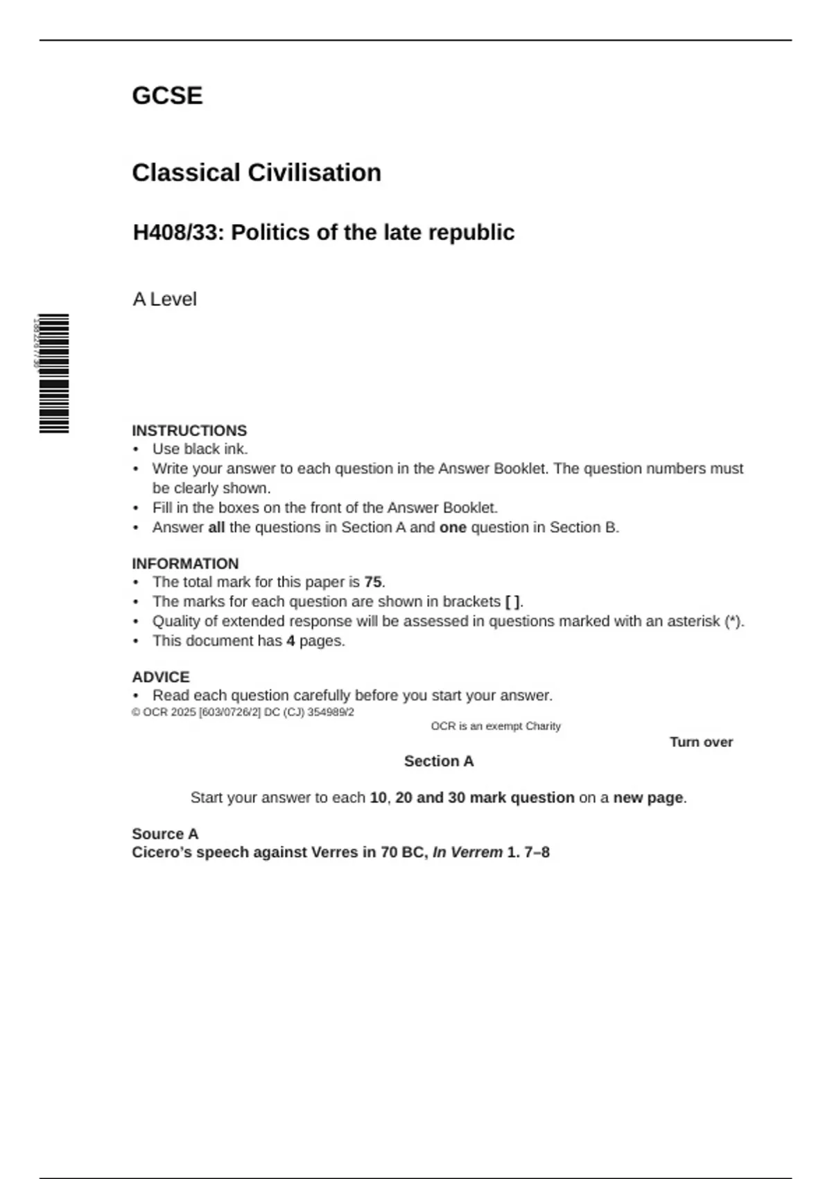 OCR A Level Classical Civilisation H408/33 – Politics of the Late ...