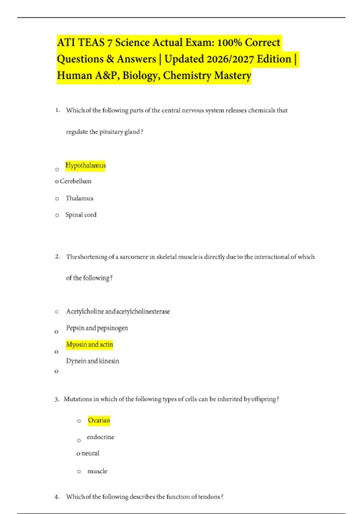 ATI TEAS 7 Science Actual Exam: 100% Correct Questions & Answers ...