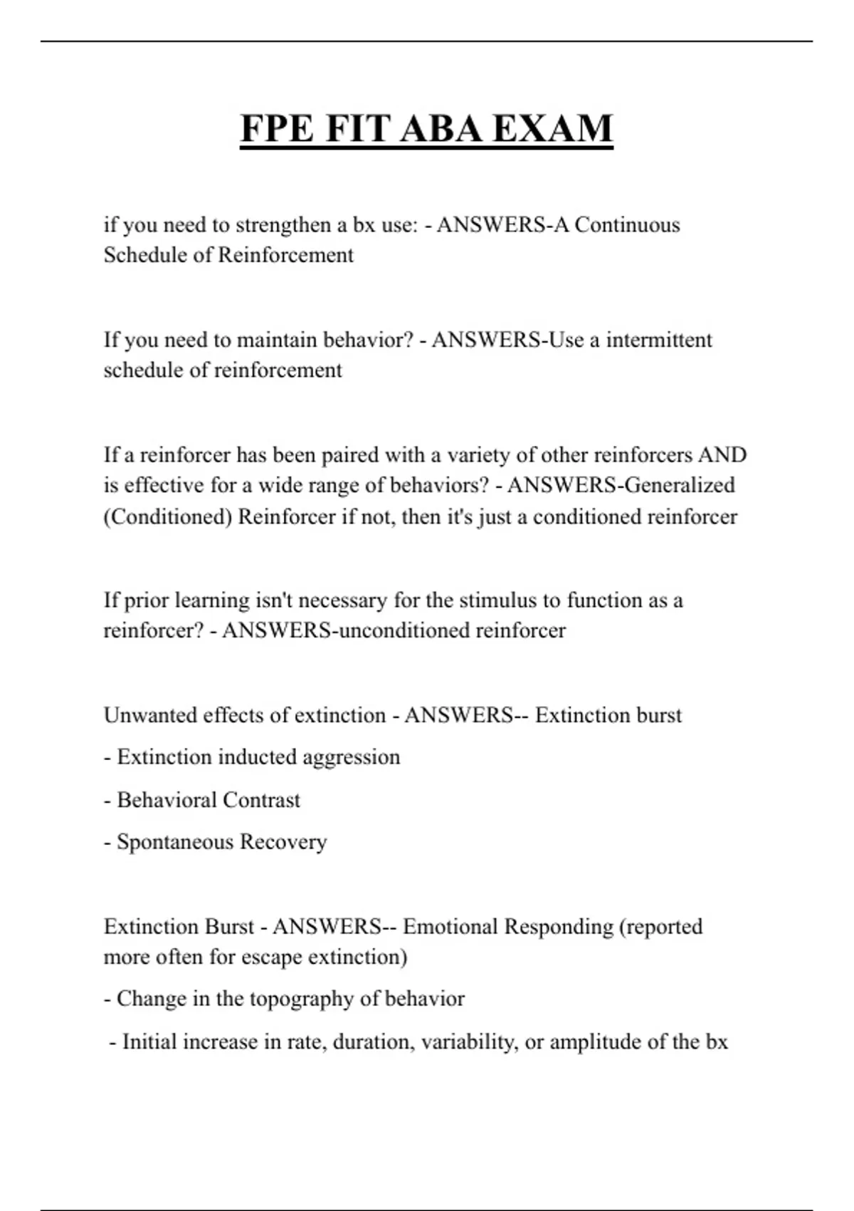 FPE FIT ABA EXAM QUESTIONS AND ANSWERS 2026 - FPE FIT ABA - Stuvia US