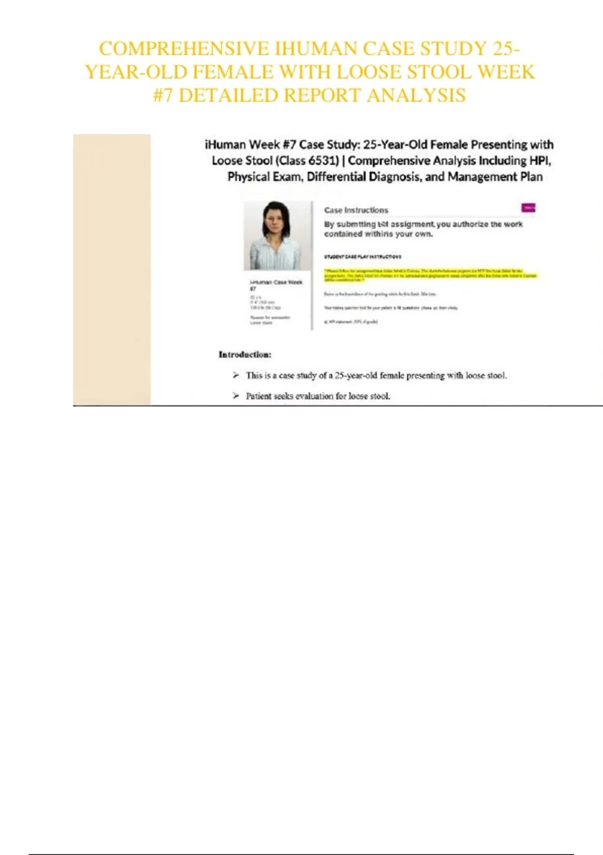 COMPREHENSIVE IHUMAN CASE STUDY 25 YEAR-OLD FEMALE WITH LOOSE STOOL ...