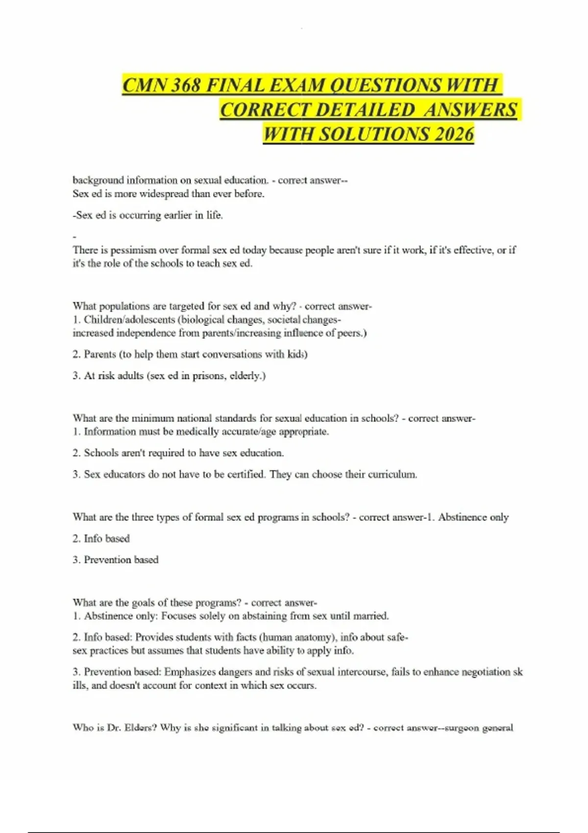 CMN 368 FINAL EXAM QUESTIONS WITH CORRECT DETAILED ANSWERS WITH ...