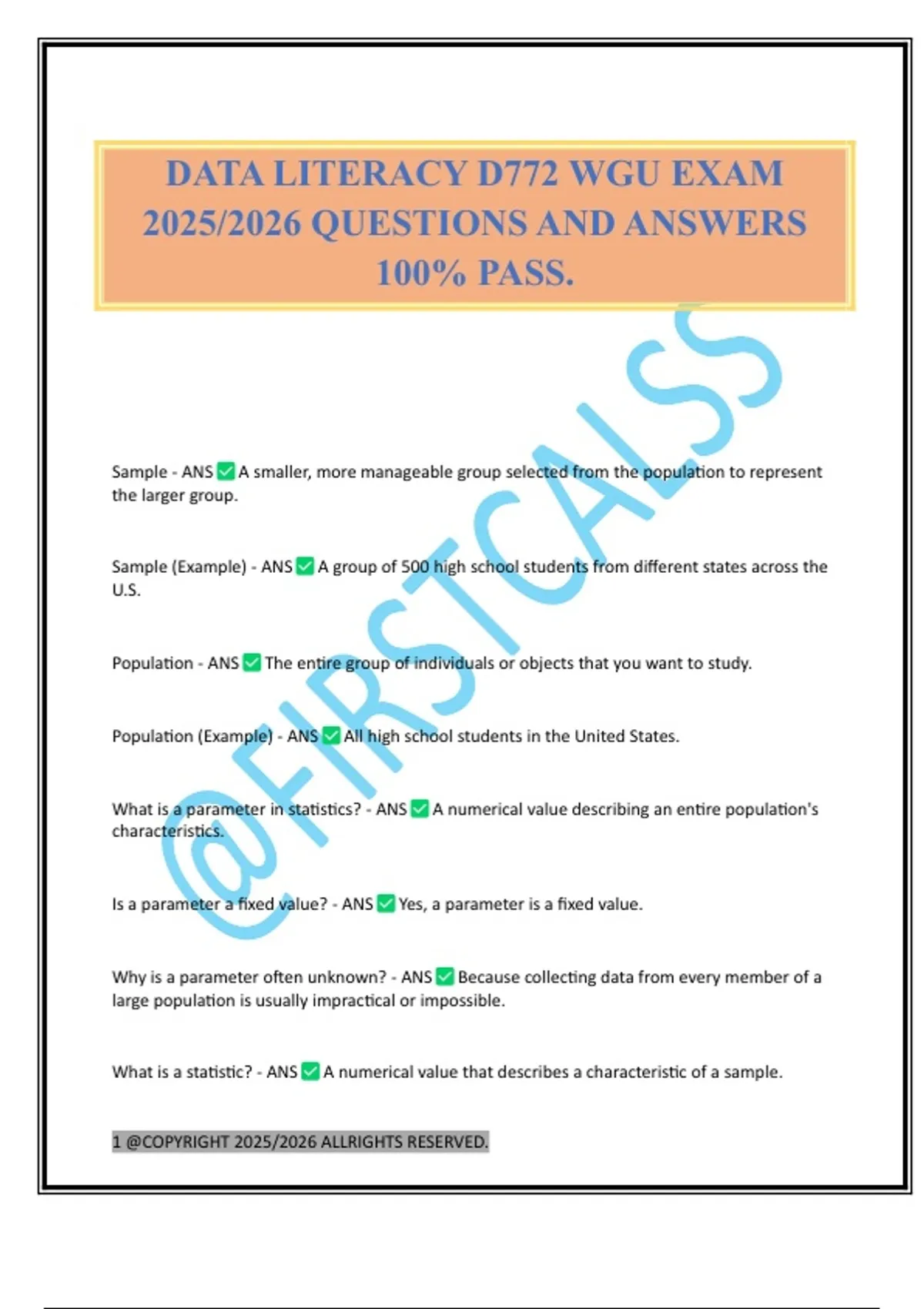 DATA LITERACY D772 WGU EXAM 2025/2026 QUESTIONS AND ANSWERS 100% PASS ...
