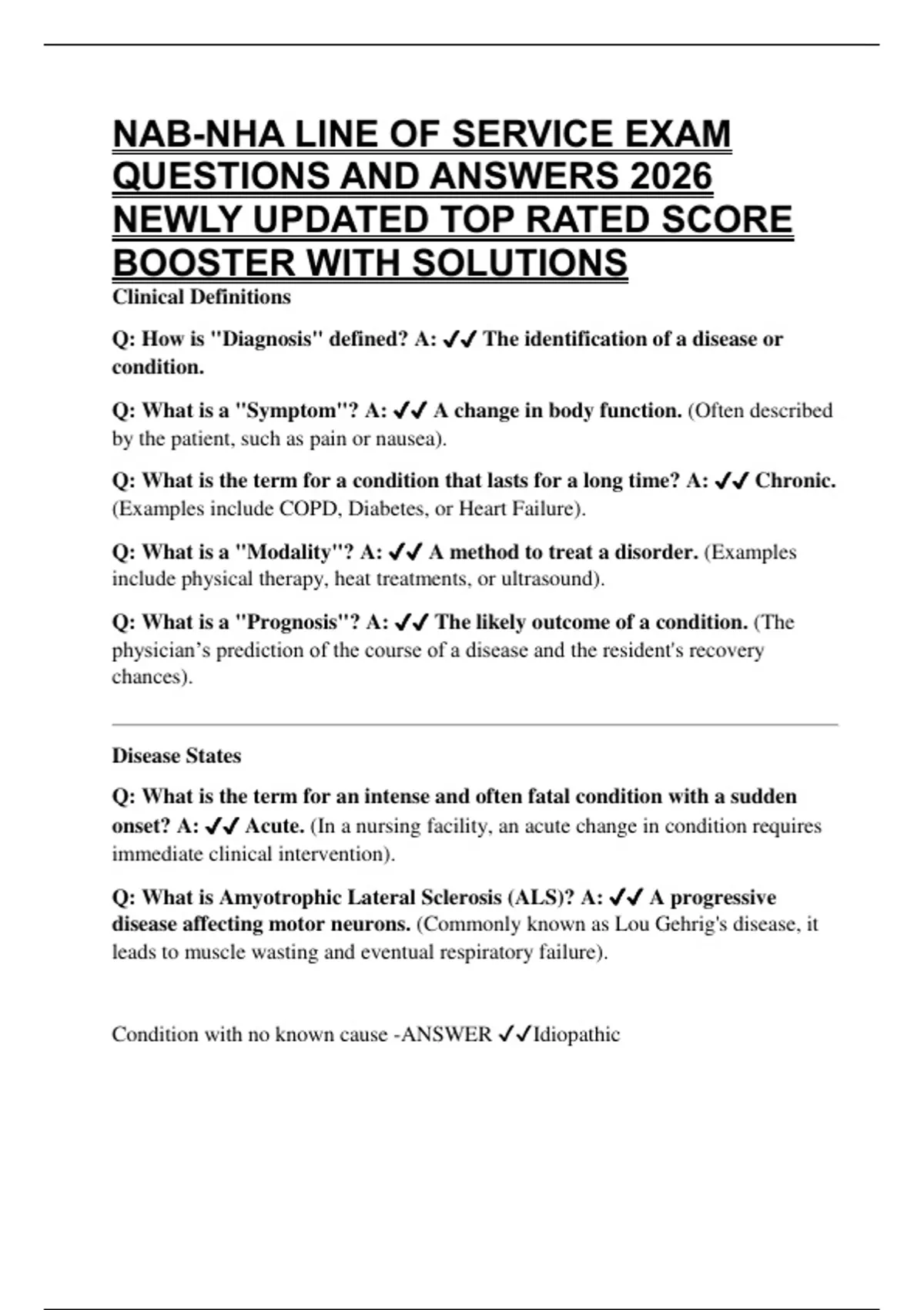 NAB-NHA LINE OF SERVICE EXAM QUESTIONS AND ANSWERS 2026 NEWLY UPDATED ...