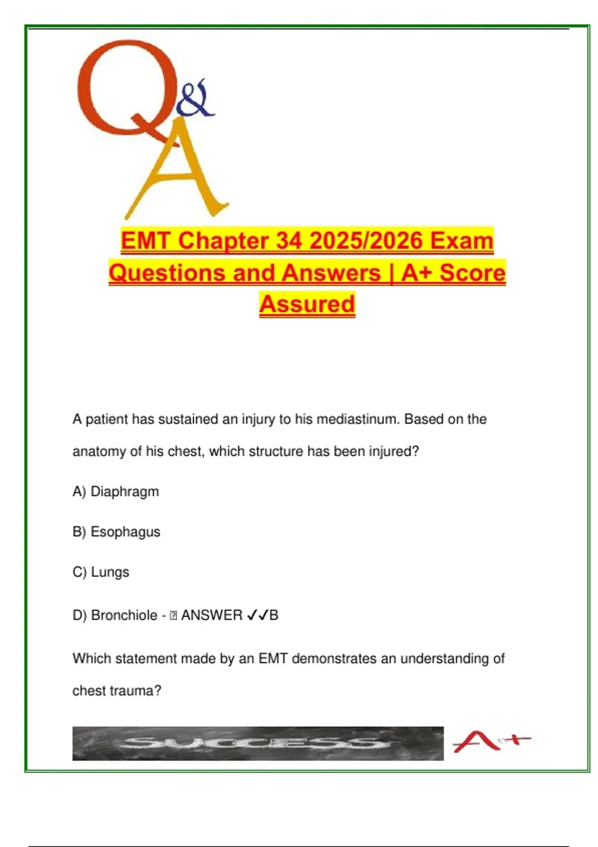 EMT Chest Injuries & Thoracic Trauma (EMT234) – Chapter 34 | 2025/2026 ...