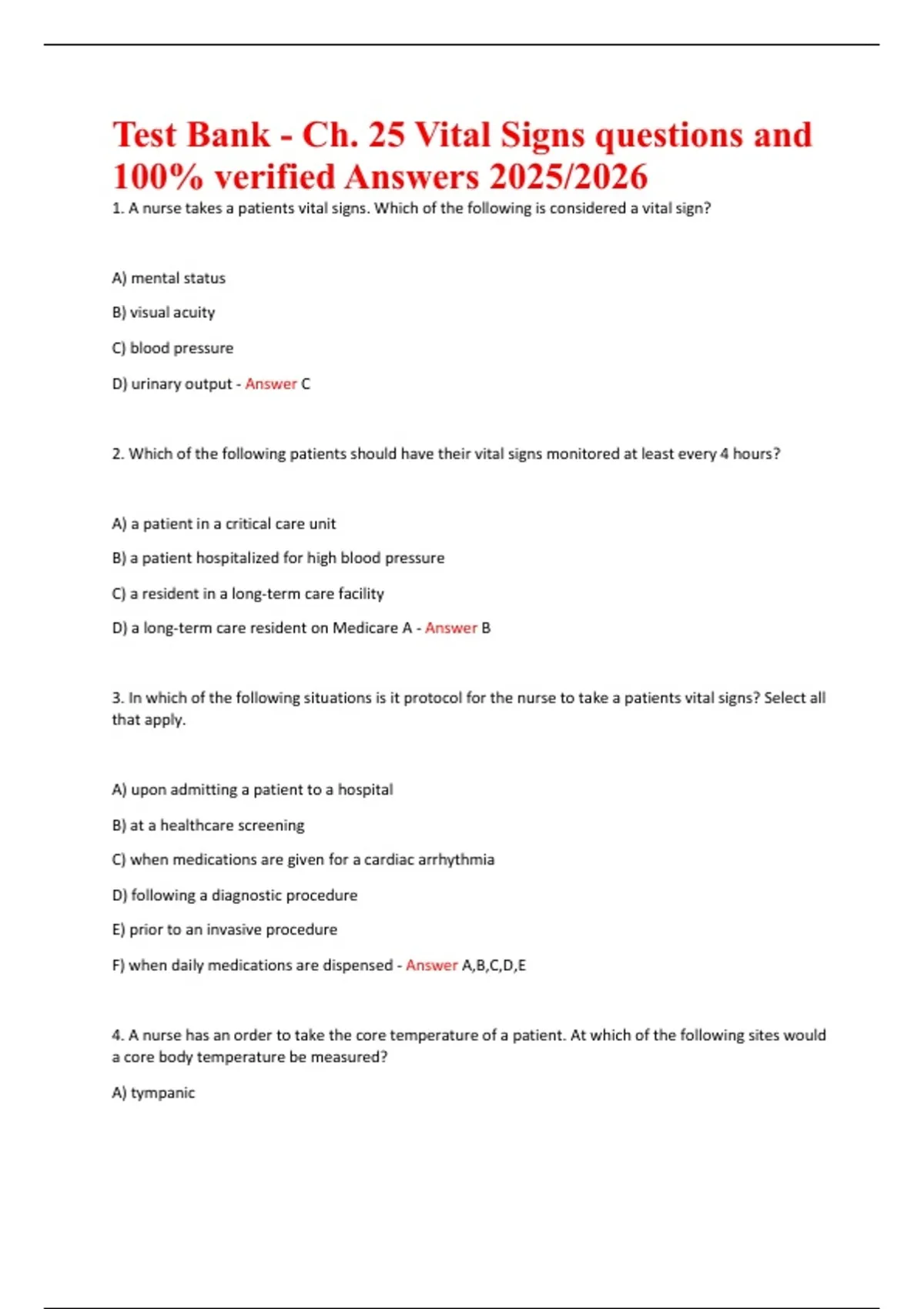 vital signs test bank, chapter 25 vital signs questions, nursing vital ...