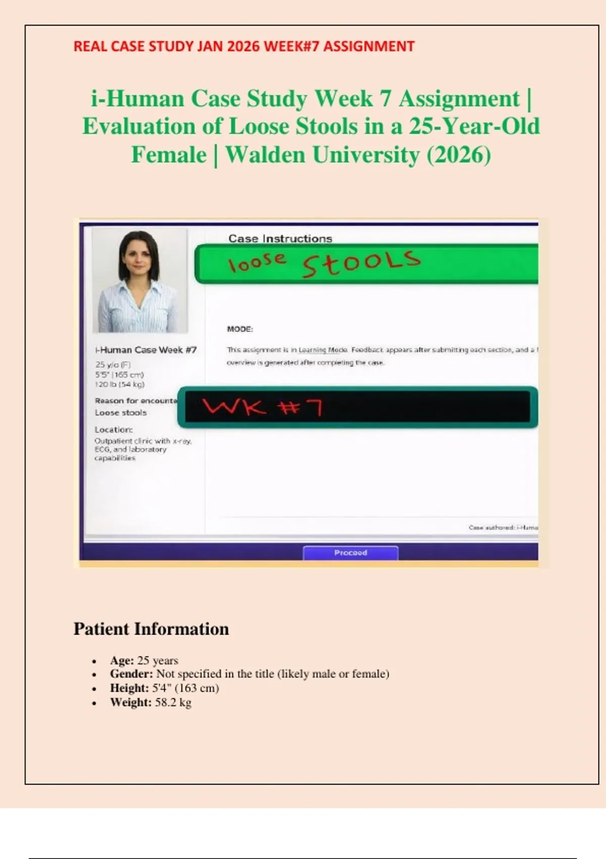 i-Human Case Study Week 7 Assignment | Evaluation of Loose Stools in a ...