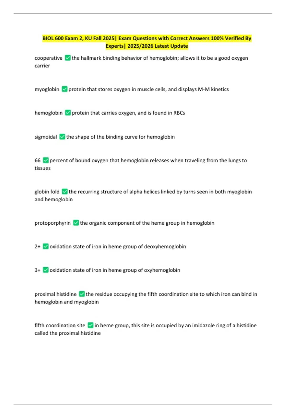 BIOL 600 Exam 2, KU Fall 2025| Exam Questions with Correct Answers 100% ...