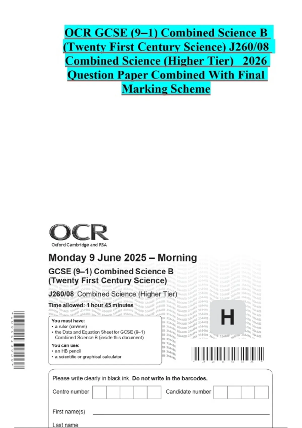OCR GCSE (9–1) Combined Science B (Twenty First Century Science) J260 ...