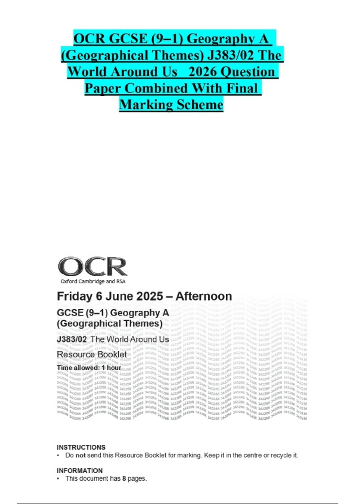 OCR GCSE (9–1) Geography A (Geographical Themes) J383/02 The World ...