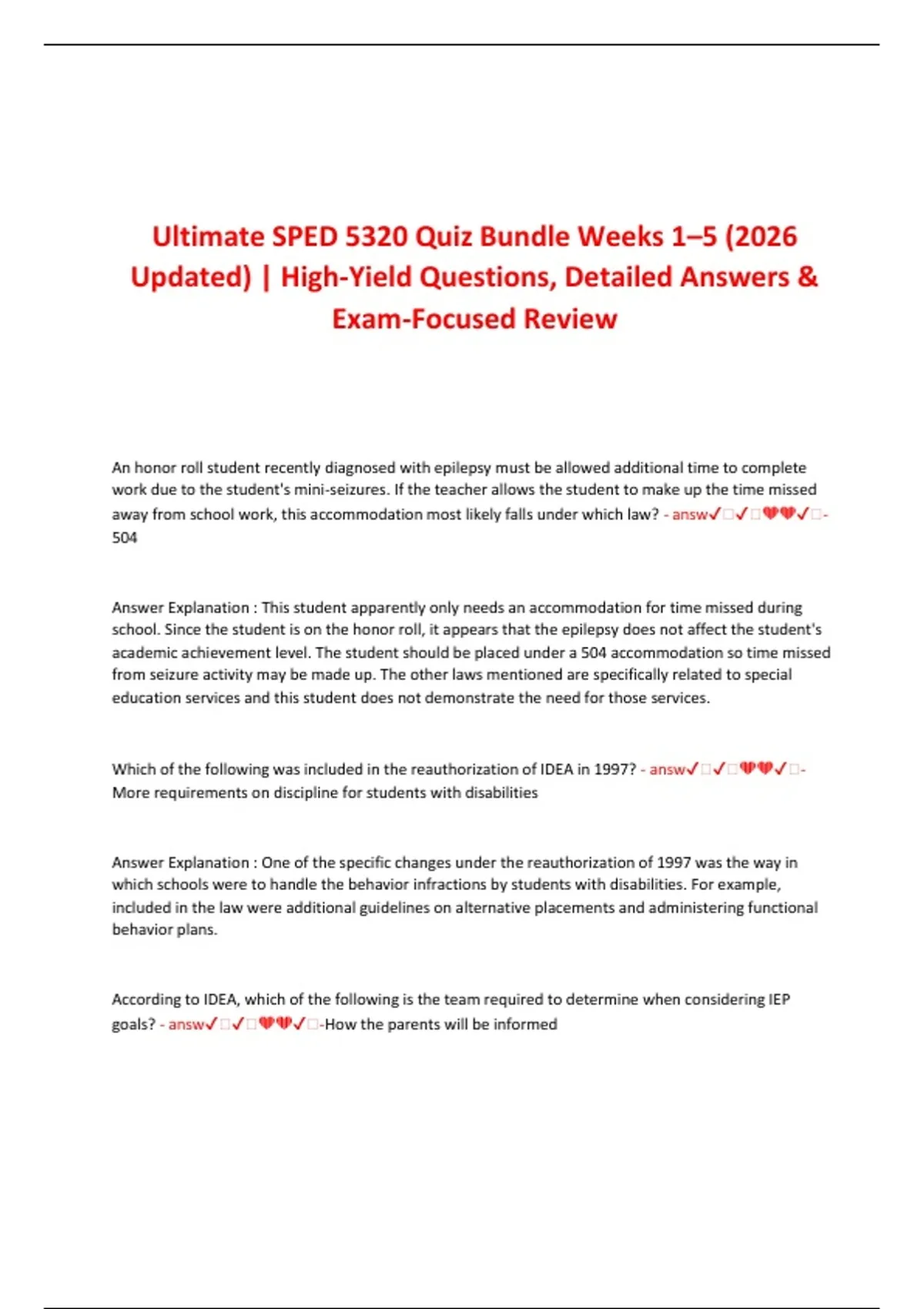 Ultimate SPED 5320 Quiz Bundle Weeks 1–5 (2026 Updated) | High-Yield ...