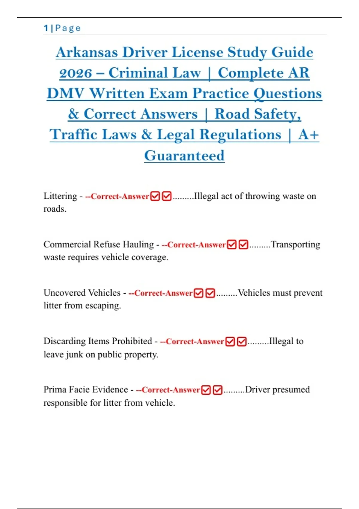 Arkansas Driver License Study Guide 2026 – Criminal Law | Complete AR ...