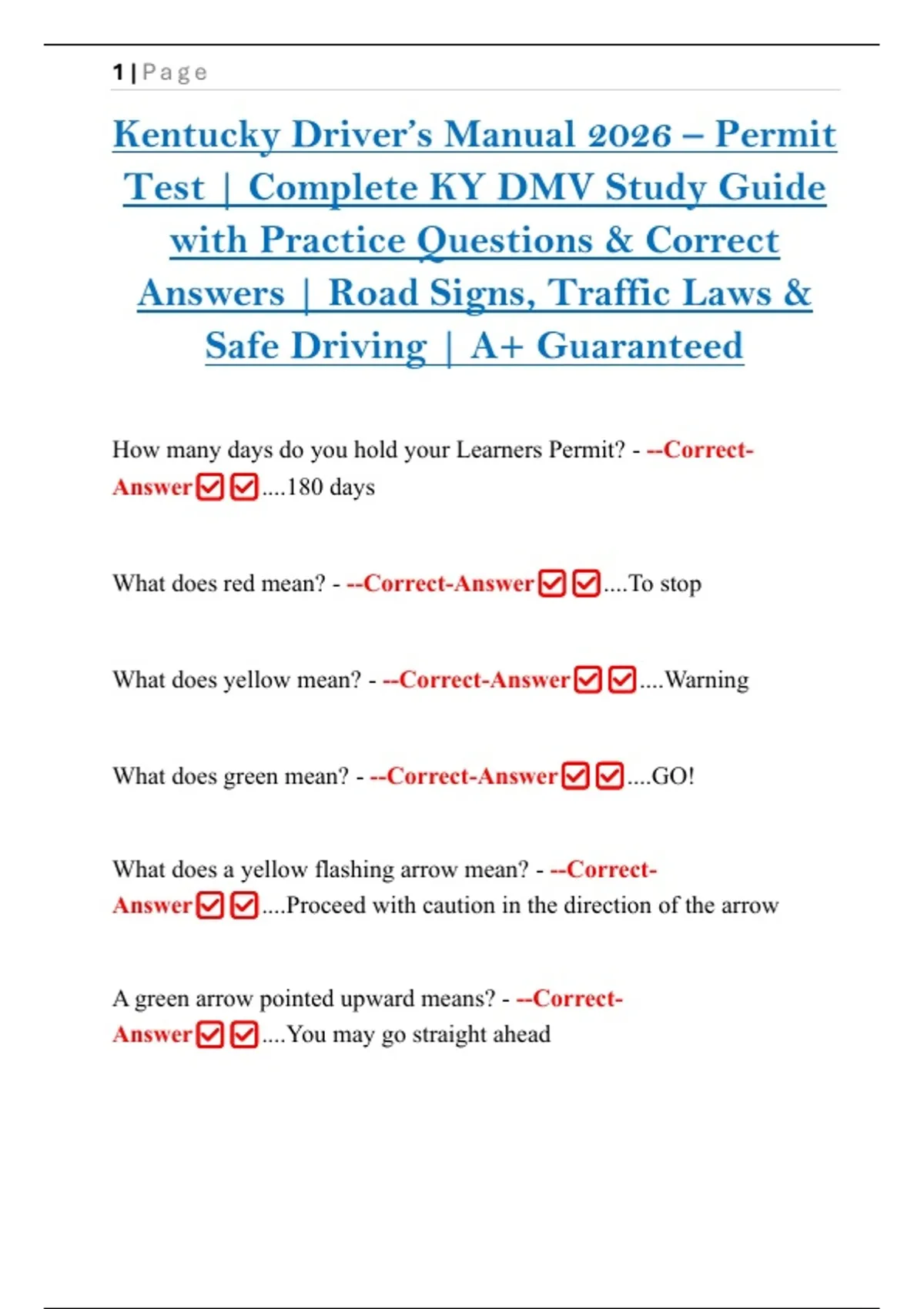 Kentucky Driver’s Manual 2026 – Permit Test | Complete KY DMV Study ...