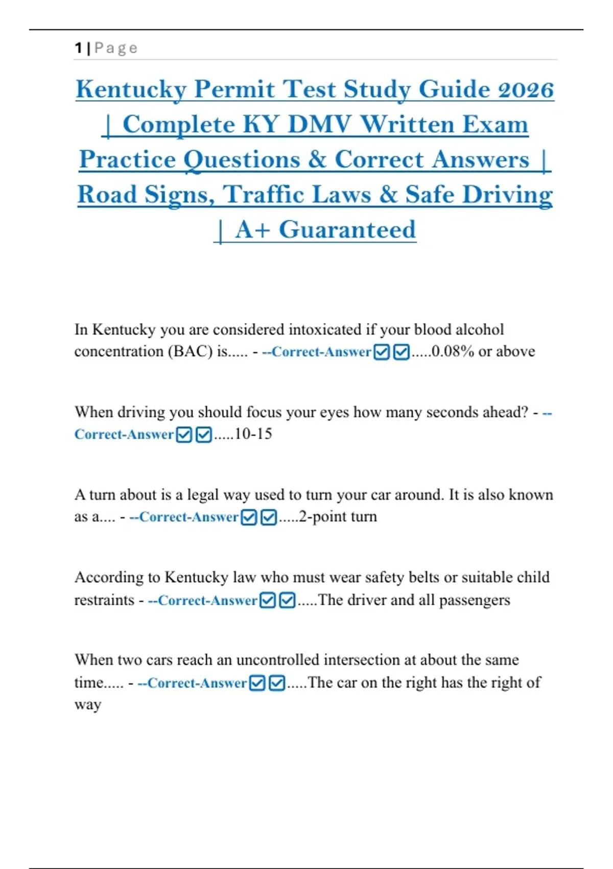 Kentucky Permit Test Study Guide 2026 | Complete KY DMV Written Exam ...