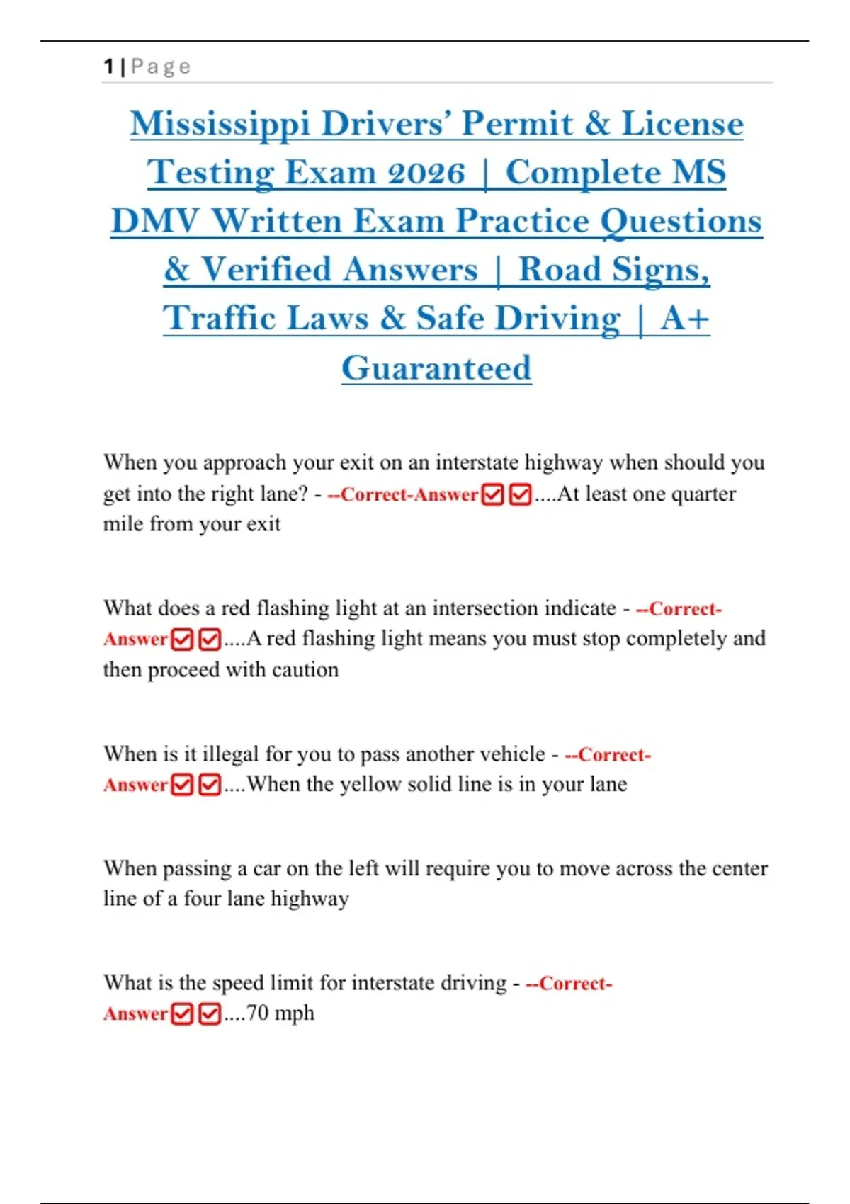 Mississippi Drivers’ Permit & License Testing Exam 2026 | Complete MS ...