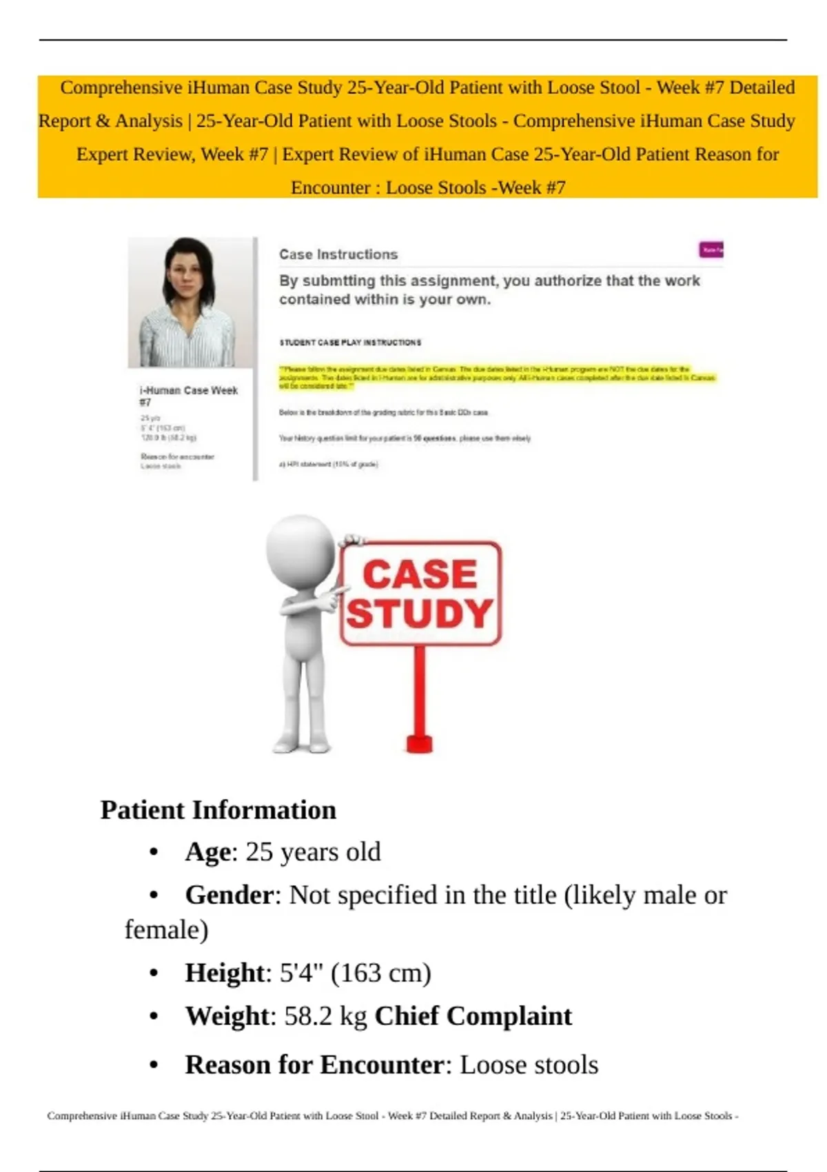Comprehensive iHuman Case Study 25-Year-Old Patient with Loose Stool ...