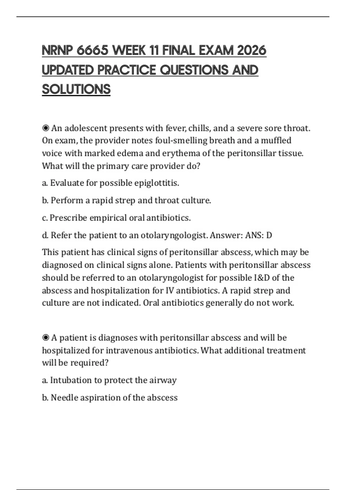 NRNP 6665 WEEK 11 FINAL EXAM 2026 UPDATED PRACTICE QUESTIONS AND SOLUTIONS - NRNP - Stuvia US