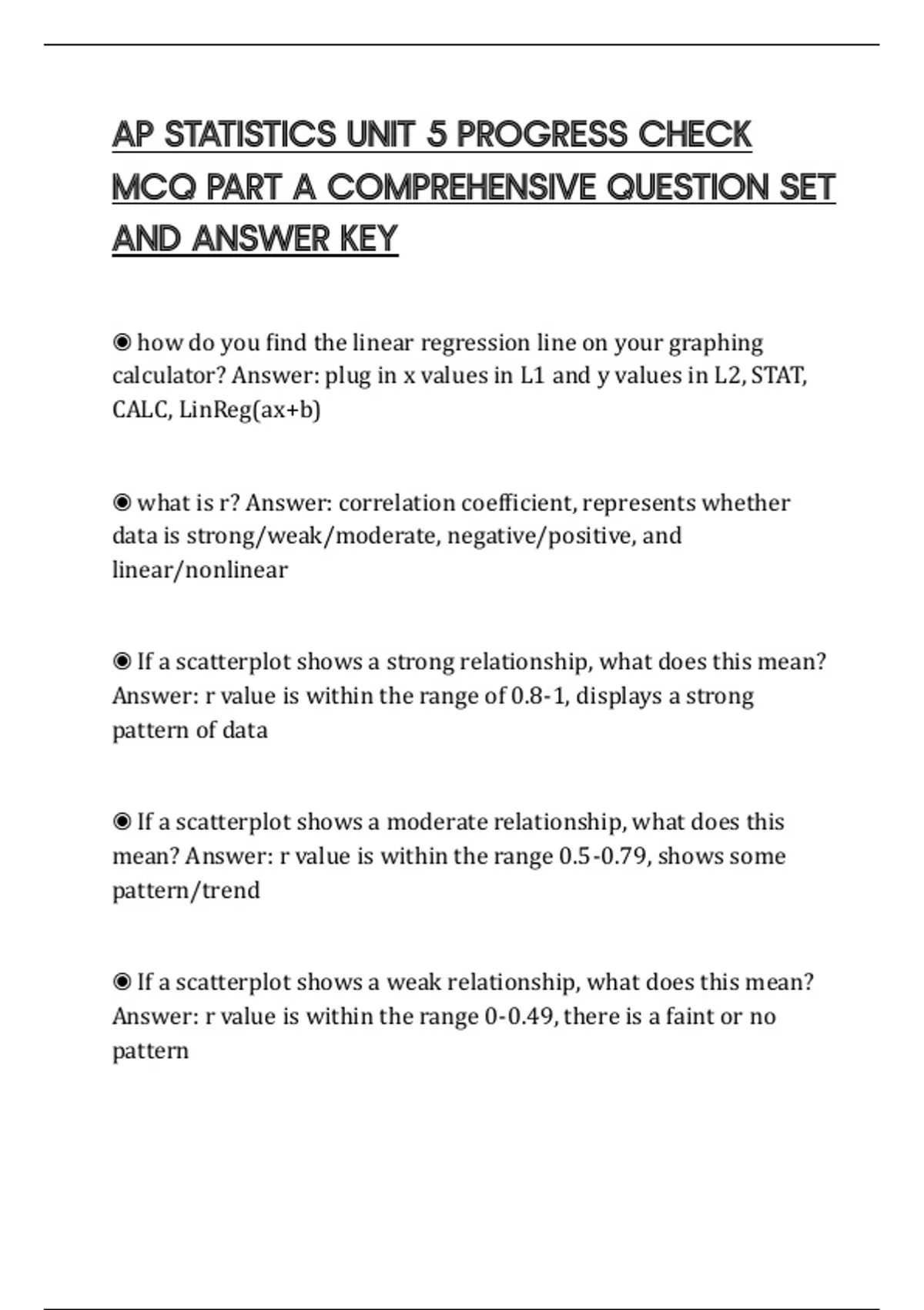 AP STATISTICS UNIT 5 PROGRESS CHECK MCQ PART A COMPREHENSIVE QUESTION ...