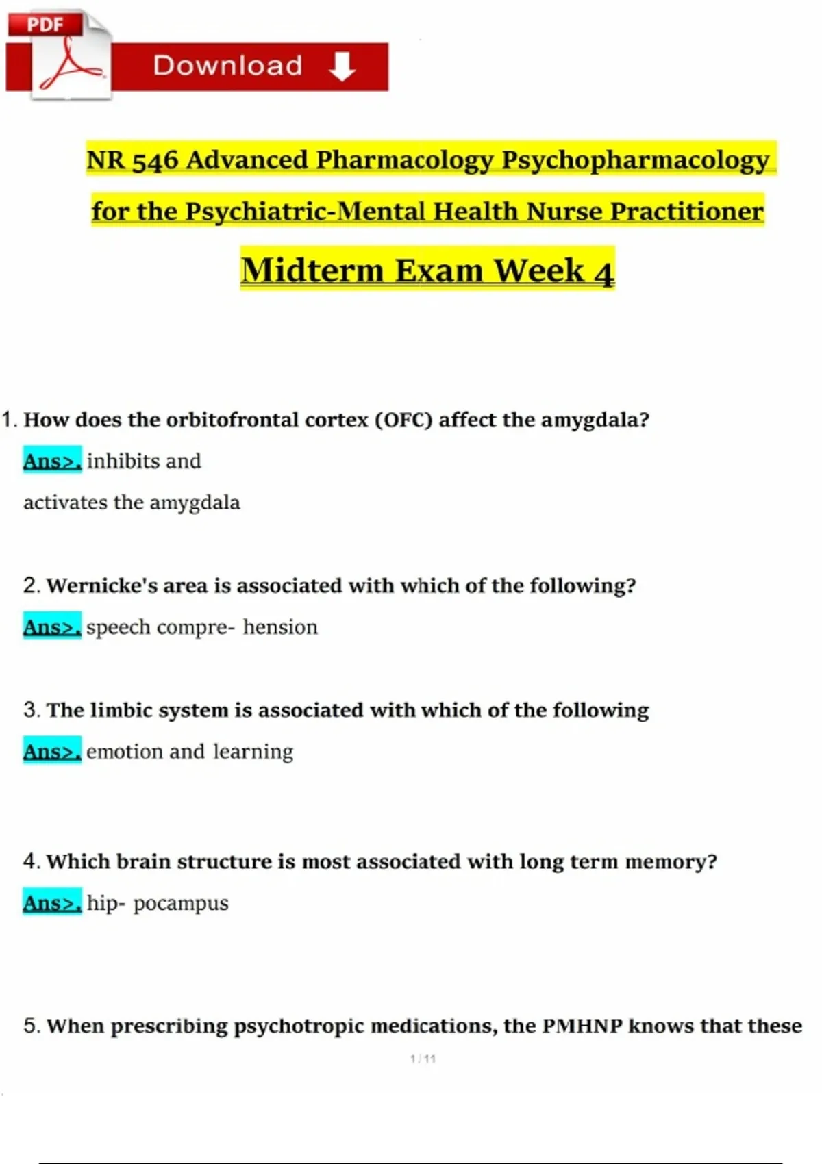 NR 546 Advanced Pharmacology Psychopharmacology for the Psychiatric ...