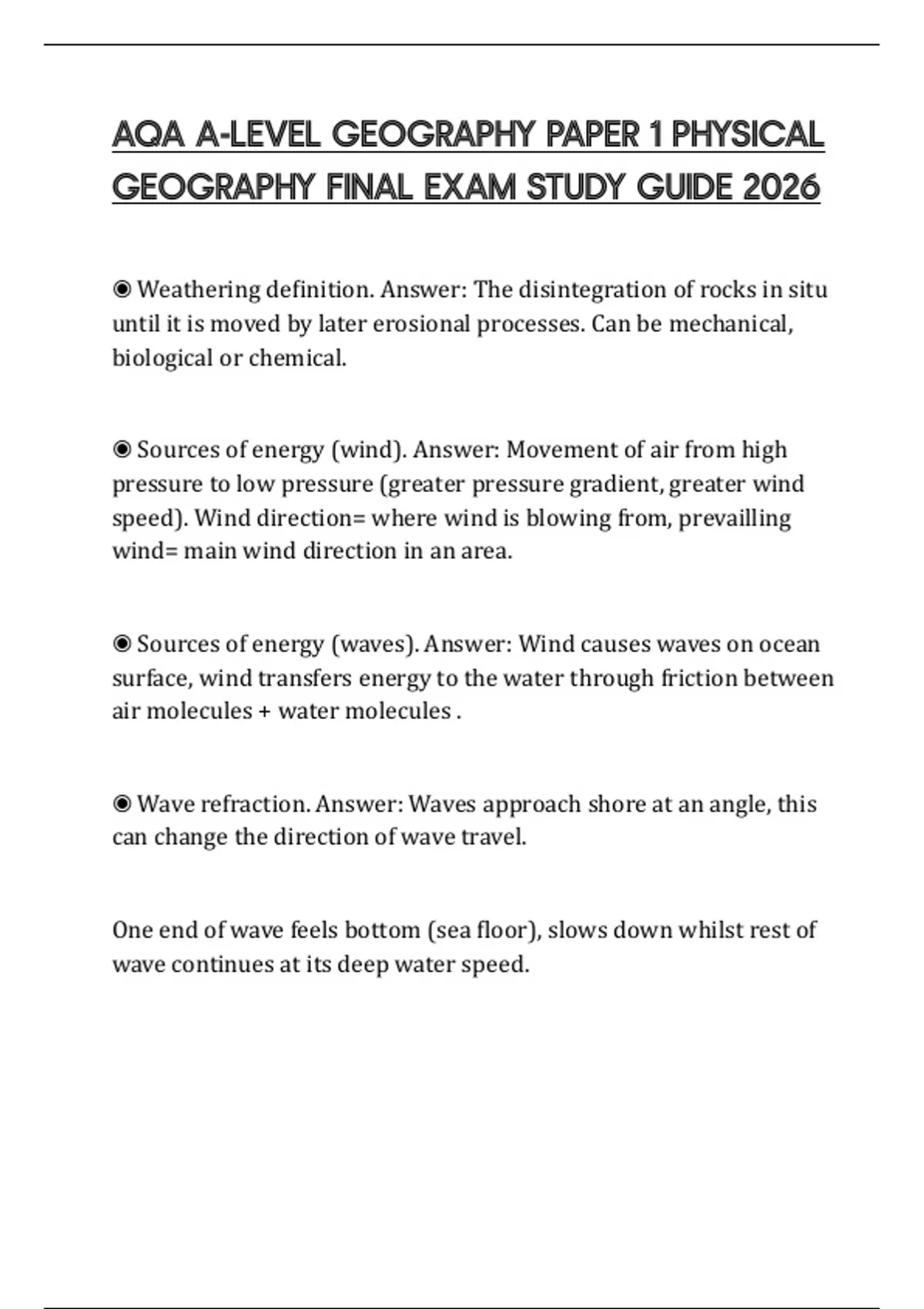 AQA A-LEVEL GEOGRAPHY PAPER 1 PHYSICAL GEOGRAPHY FINAL EXAM STUDY GUIDE ...