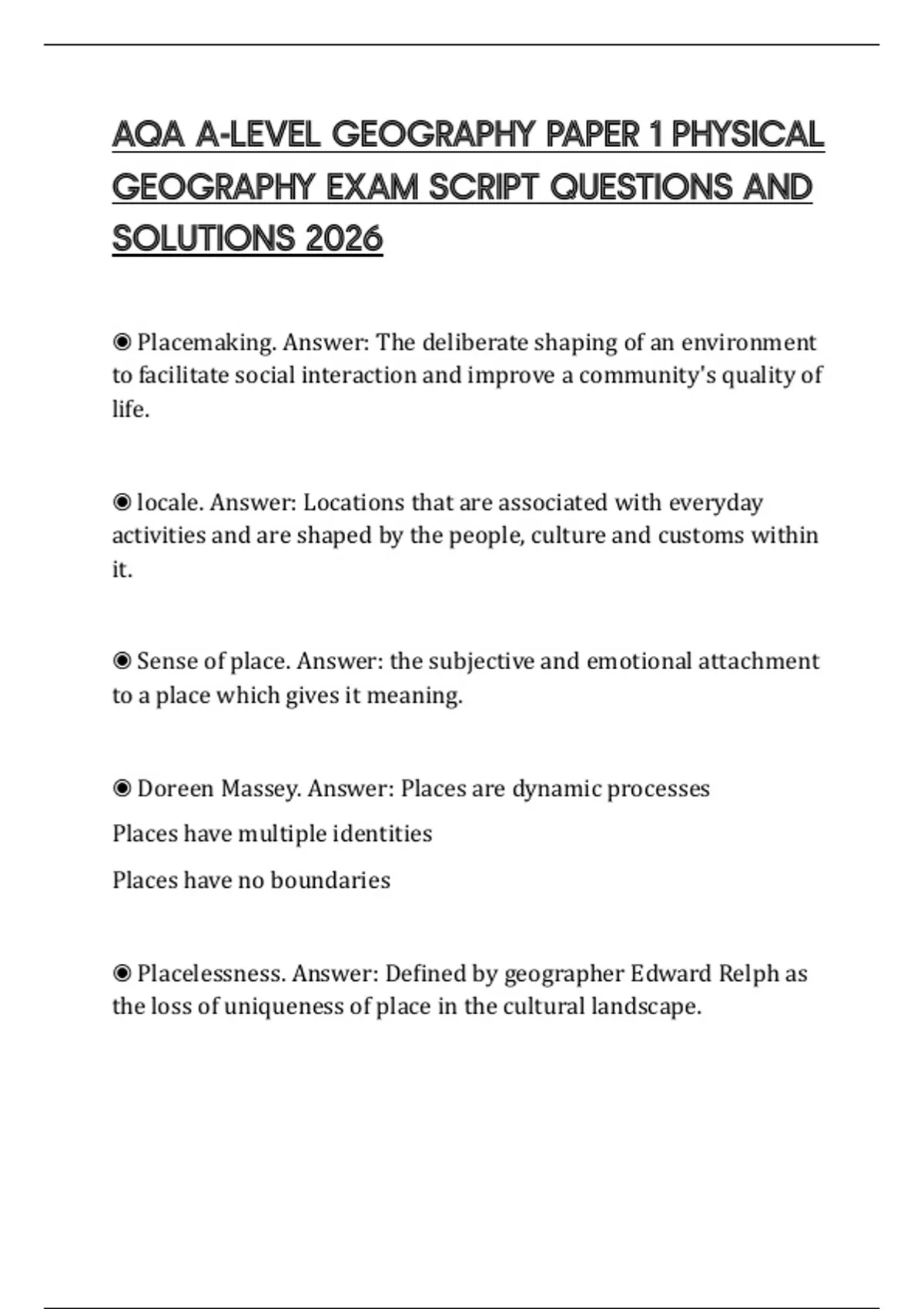 AQA A-LEVEL GEOGRAPHY PAPER 1 PHYSICAL GEOGRAPHY EXAM SCRIPT QUESTIONS ...