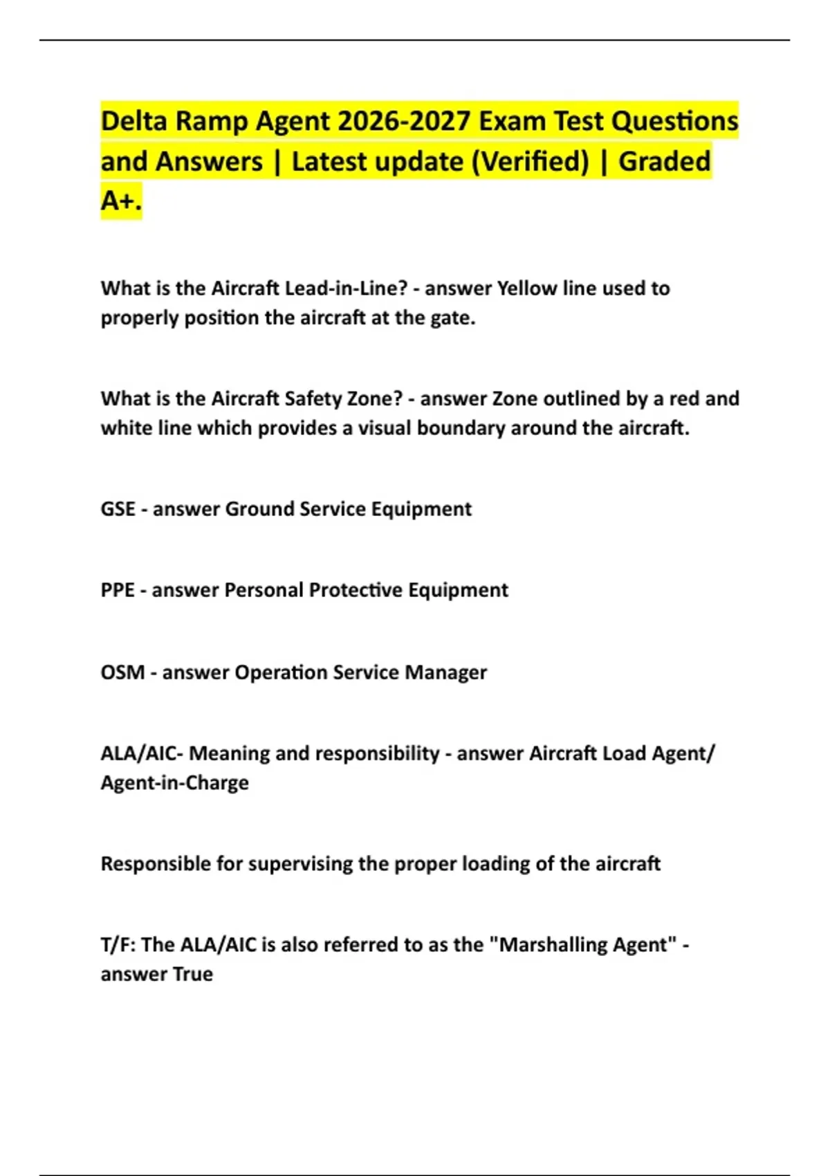 Delta Ramp Agent Exam Test Questions and Answers | Latest update ...