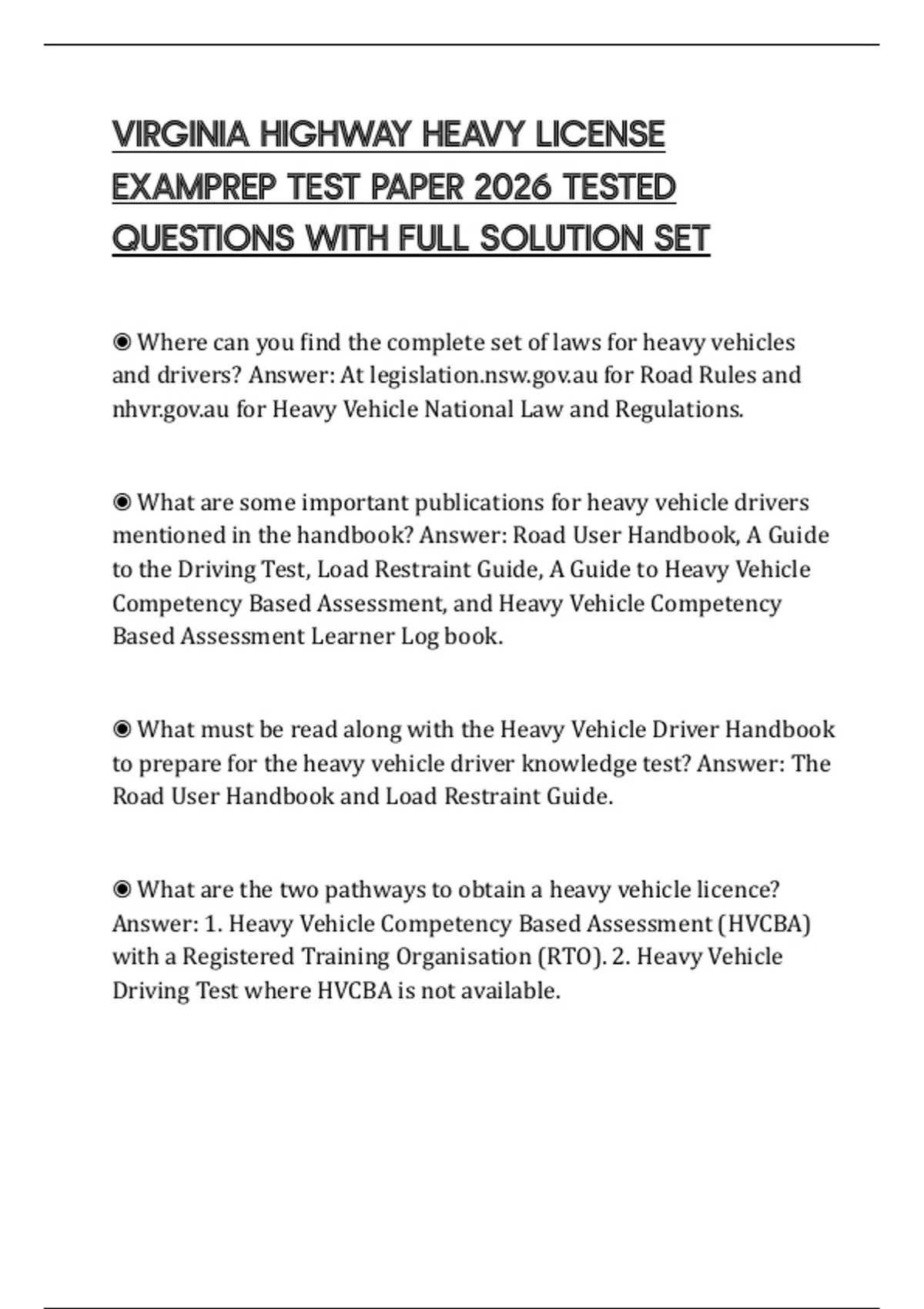 VIRGINIA HIGHWAY HEAVY LICENSE EXAMPREP TEST PAPER 2026 TESTED ...