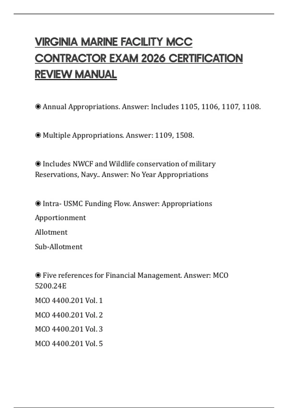 VIRGINIA MARINE FACILITY MCC CONTRACTOR EXAM 2026 CERTIFICATION REVIEW ...