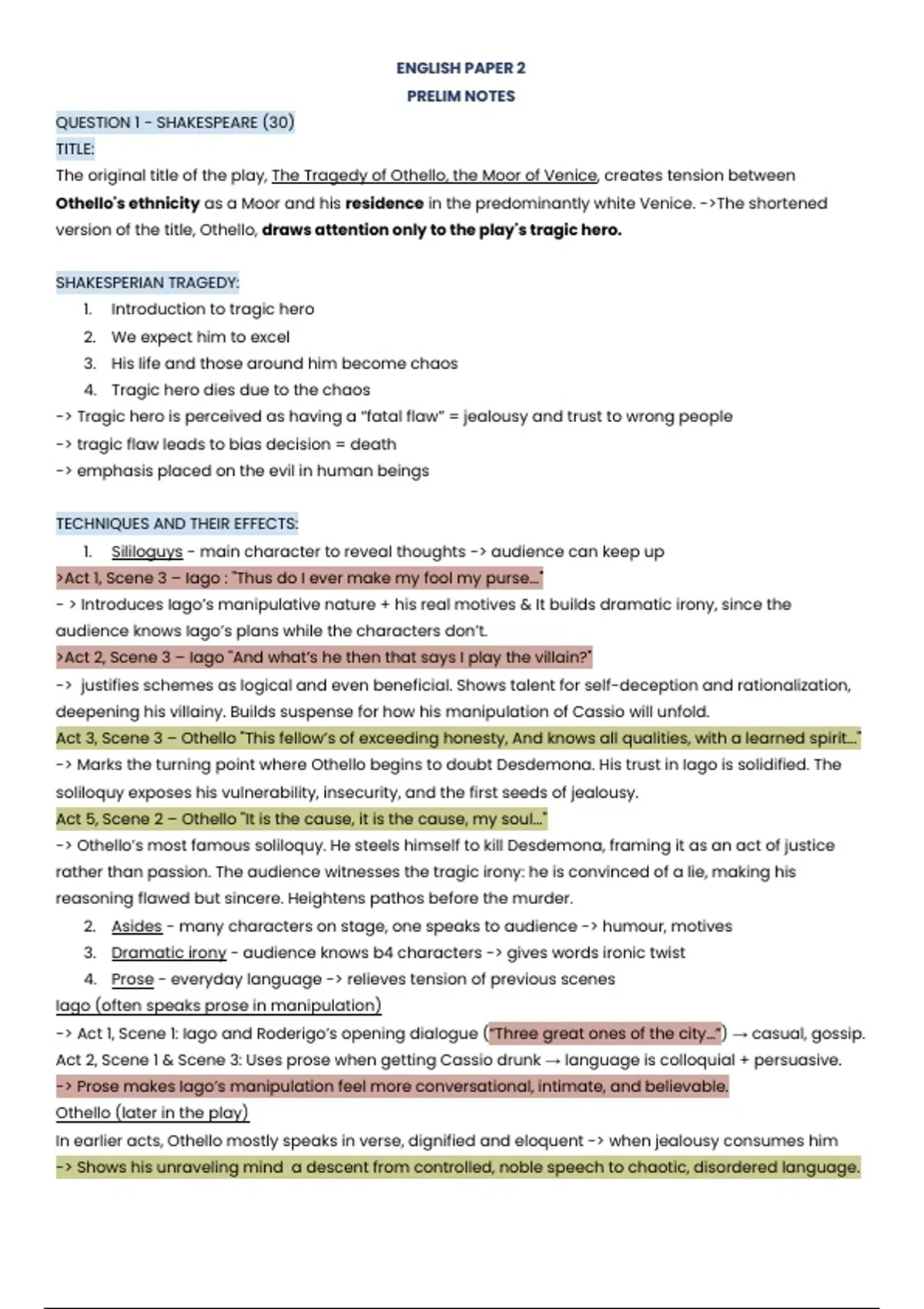 English Paper 2 (IEB) – Othello (Shakespeare) Prelim Notes ...