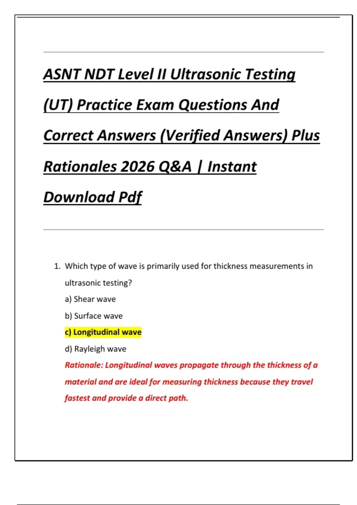 ASNT NDT Level II Ultrasonic Testing (UT) Practice Exam Questions And ...