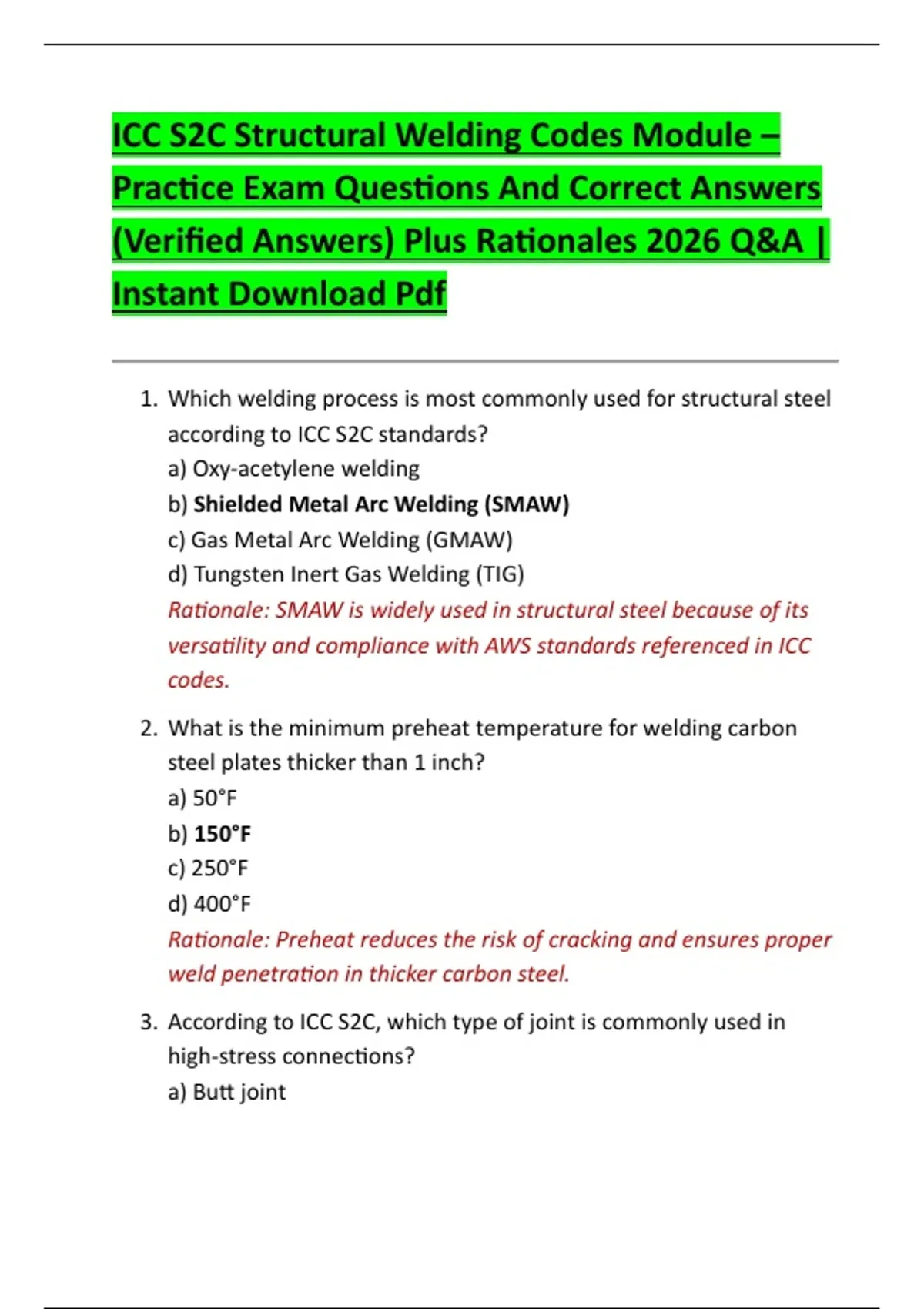 ICC S2C Structural Welding Codes Module – Practice Exam Questions And ...