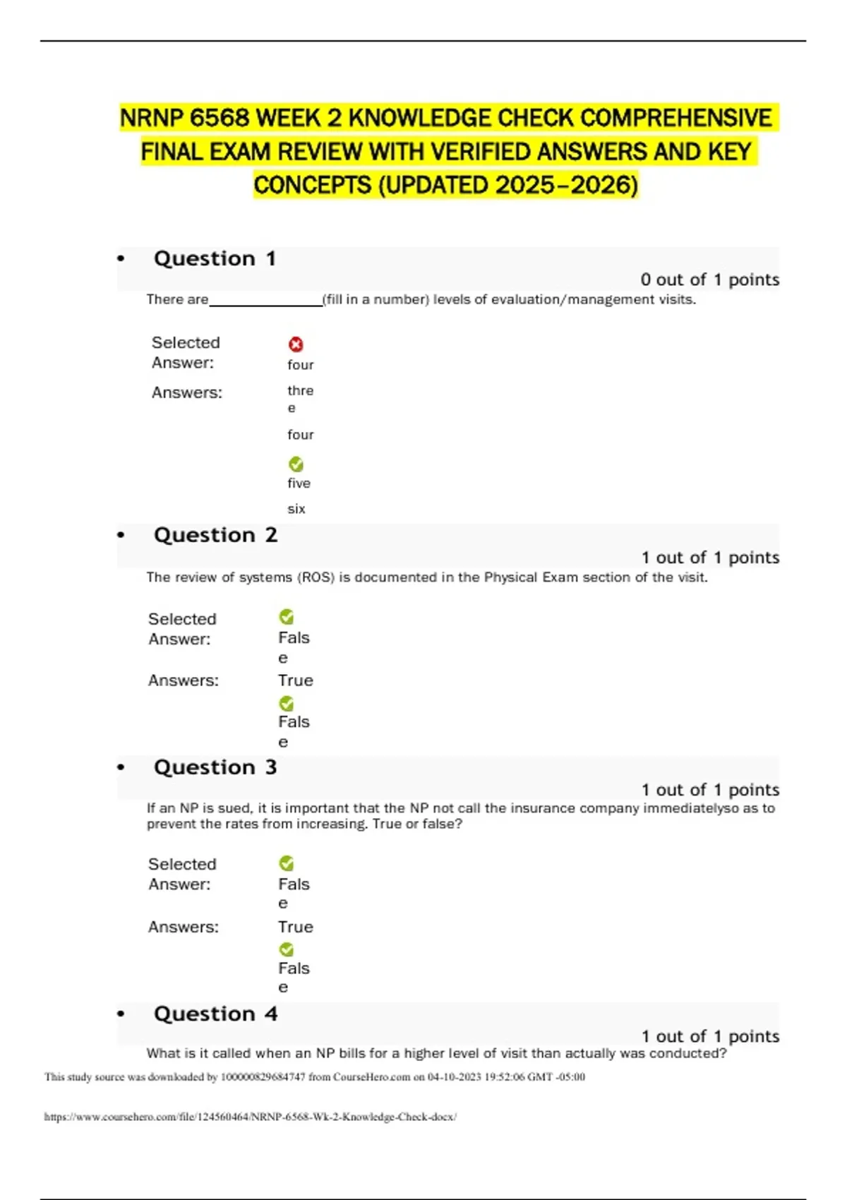NRNP 6568 Week 2 Knowledge Check Comprehensive Final Exam Review with ...