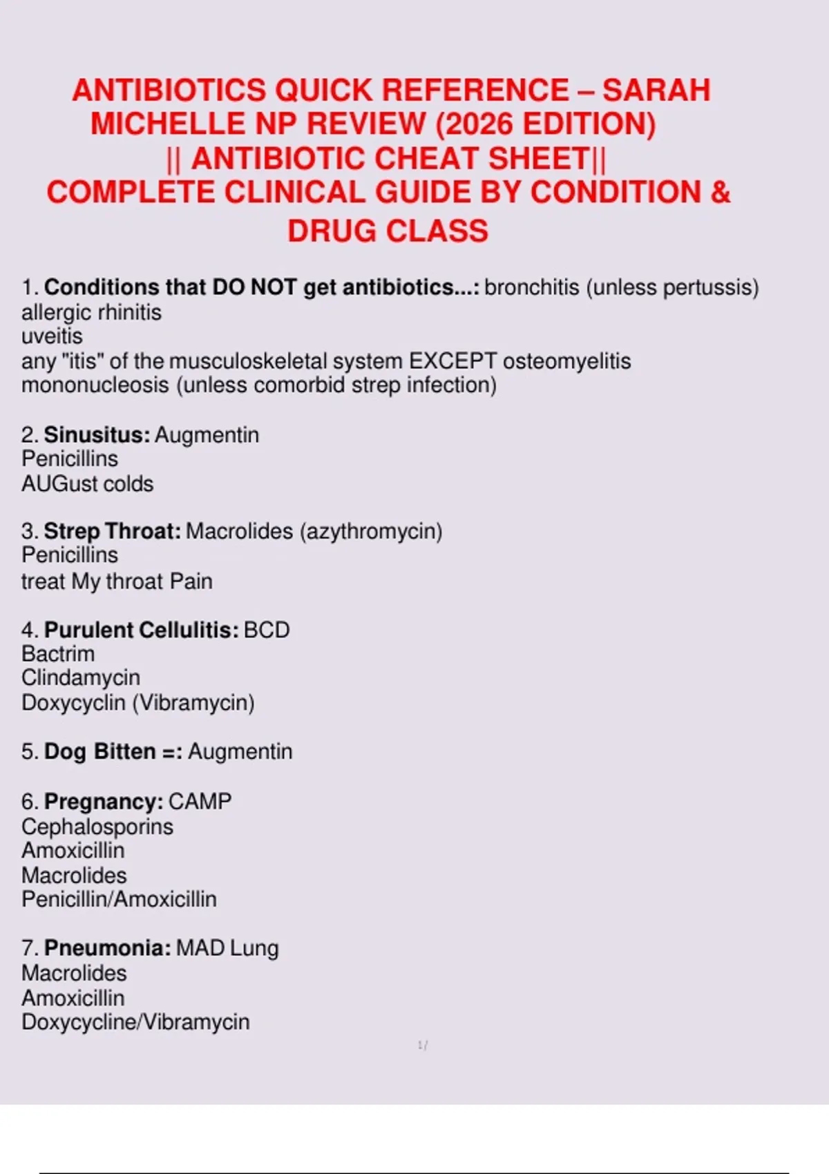 Antibiotics Quick Reference & Cheat Sheet – Sarah Michelle NP Review ...