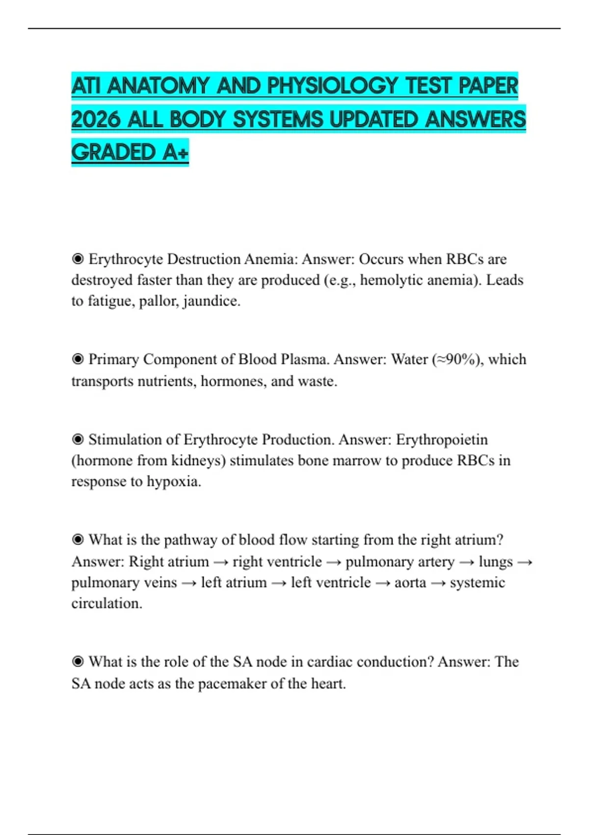 ATI ANATOMY AND PHYSIOLOGY TEST PAPER 2026 ALL BODY SYSTEMS UPDATED ...
