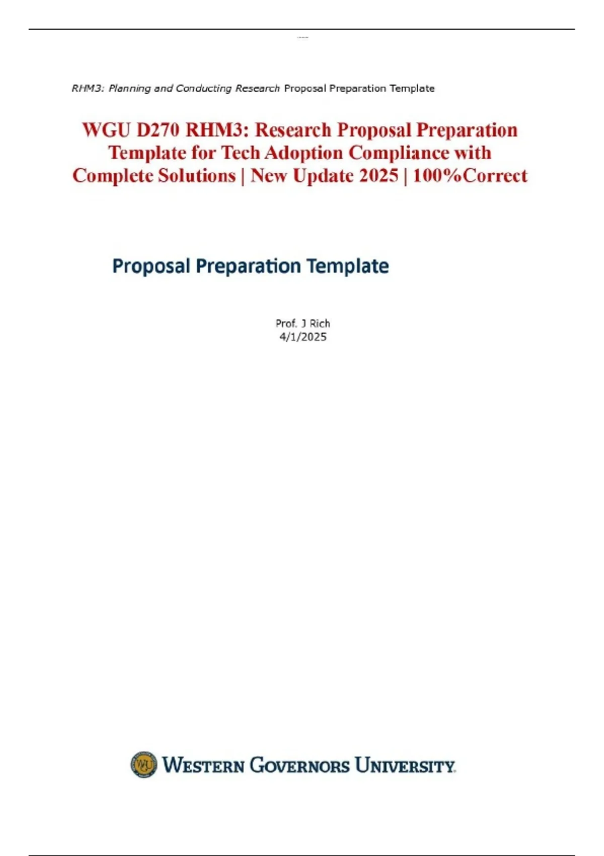WGU D270 RHM3: Research Proposal Preparation Template for Tech Adoption ...