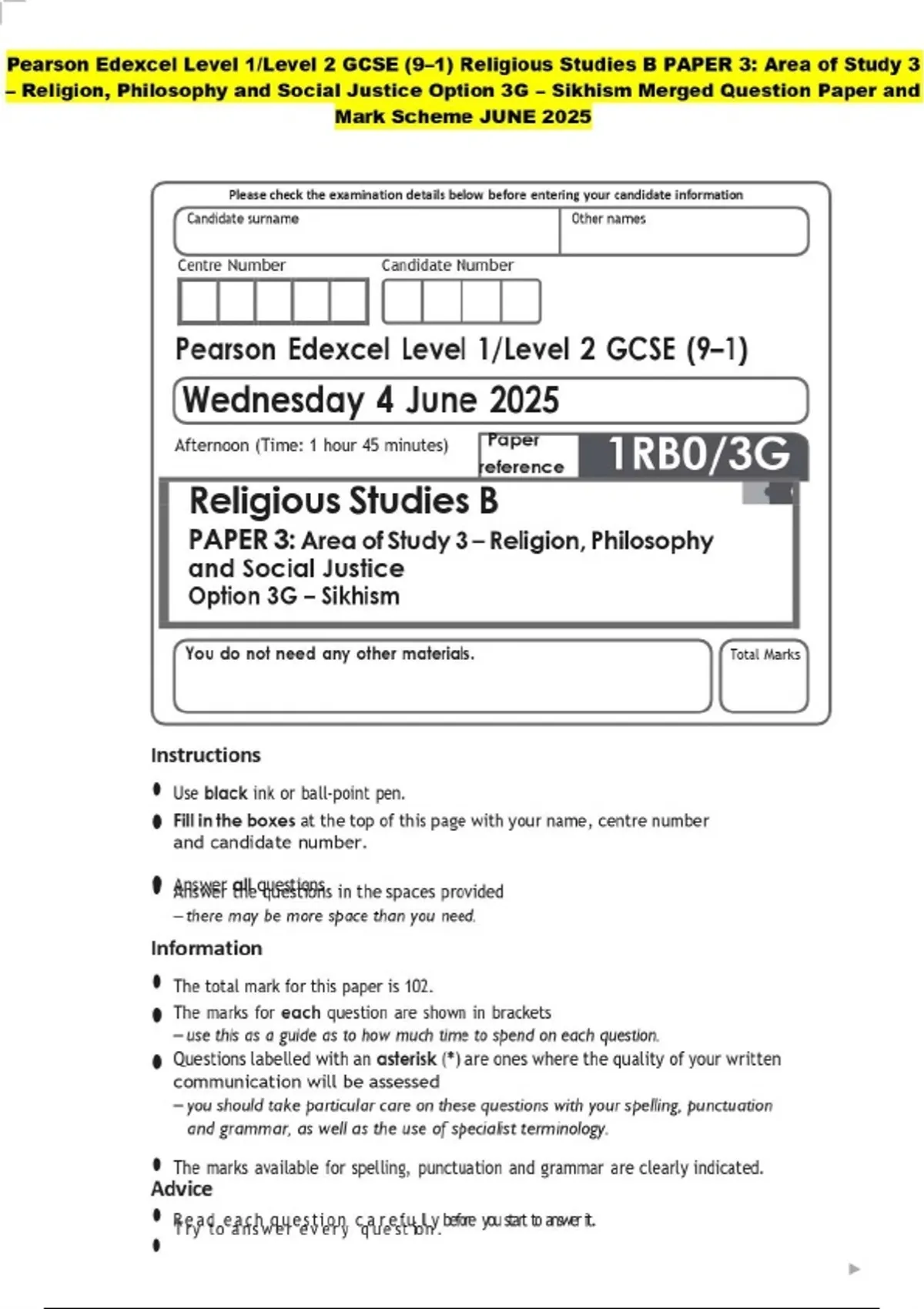 PACKAGE DEAL Pearson Edexcel Level 1/Level 2 GCSE (9–1) Religious ...